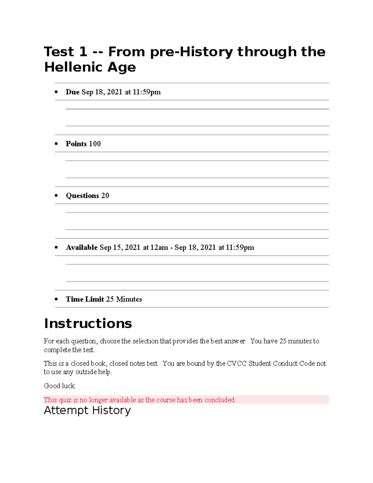 Test 1 - From pre-History through the Hellenic Age - You have 25 ...