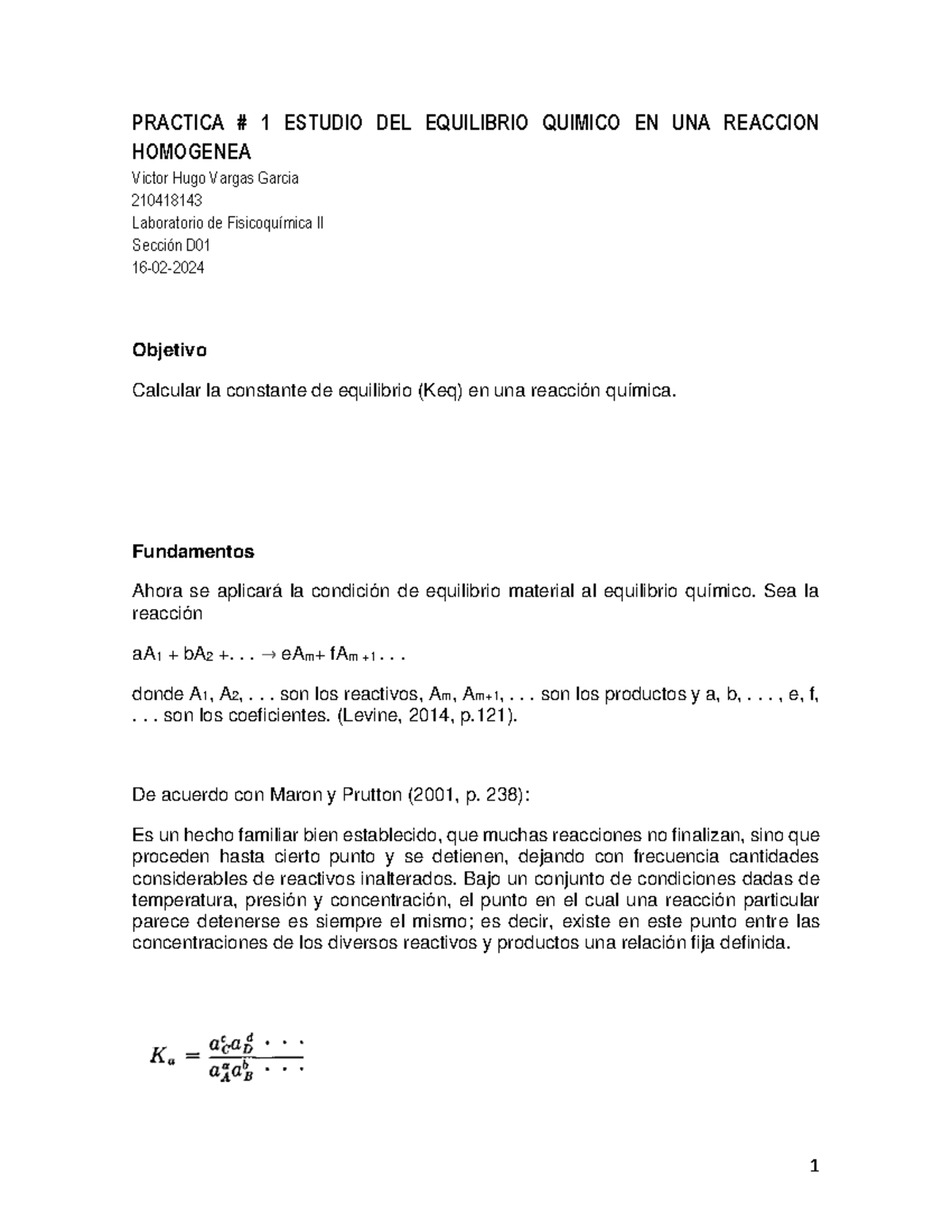 Vargas Garcia Victor Hugo Informe practica #1 - Determinacion de una constante de equilibrio ...