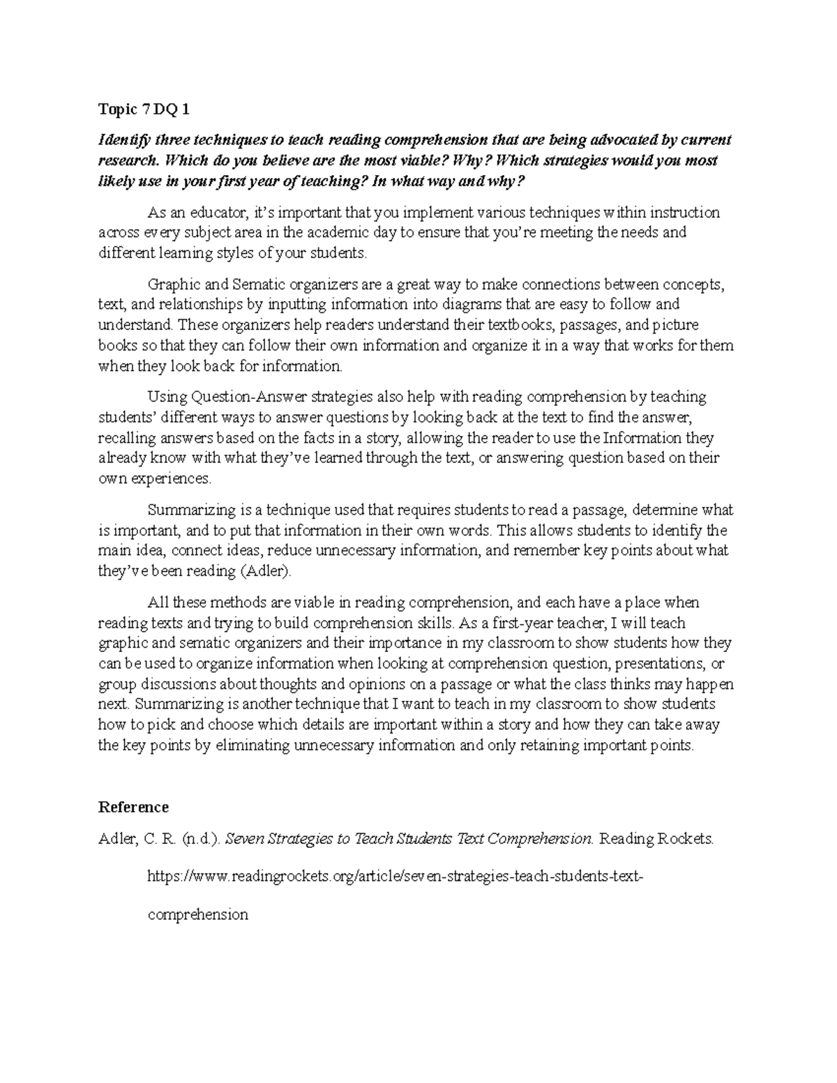 GCU ELM-305 Topic 7 Discussion Question Responses - Topic 7 DQ 1 ...