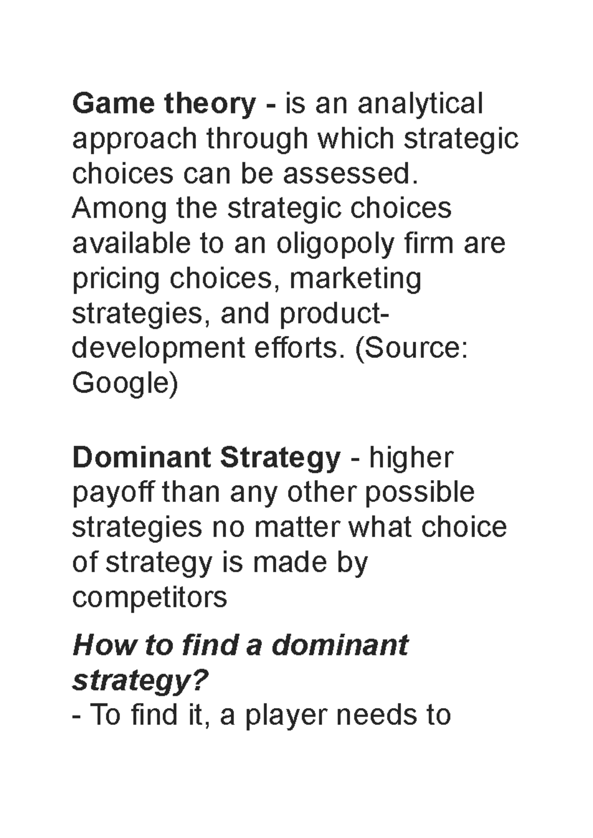 GAME THEORY PRESENTATION - Game theory - is an analytical approach ...