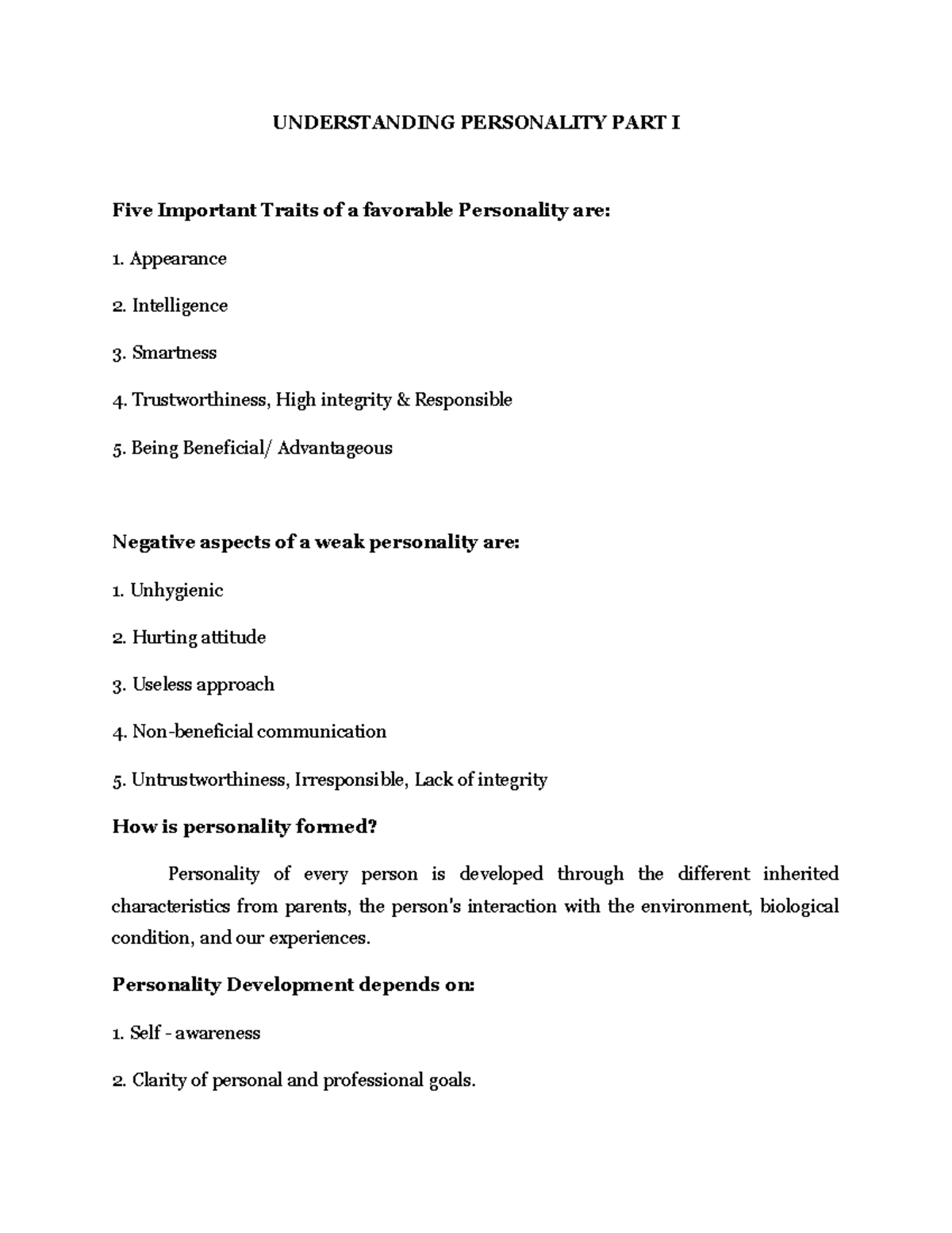 Understanding Personality PART I - UNDERSTANDING PERSONALITY PART I ...
