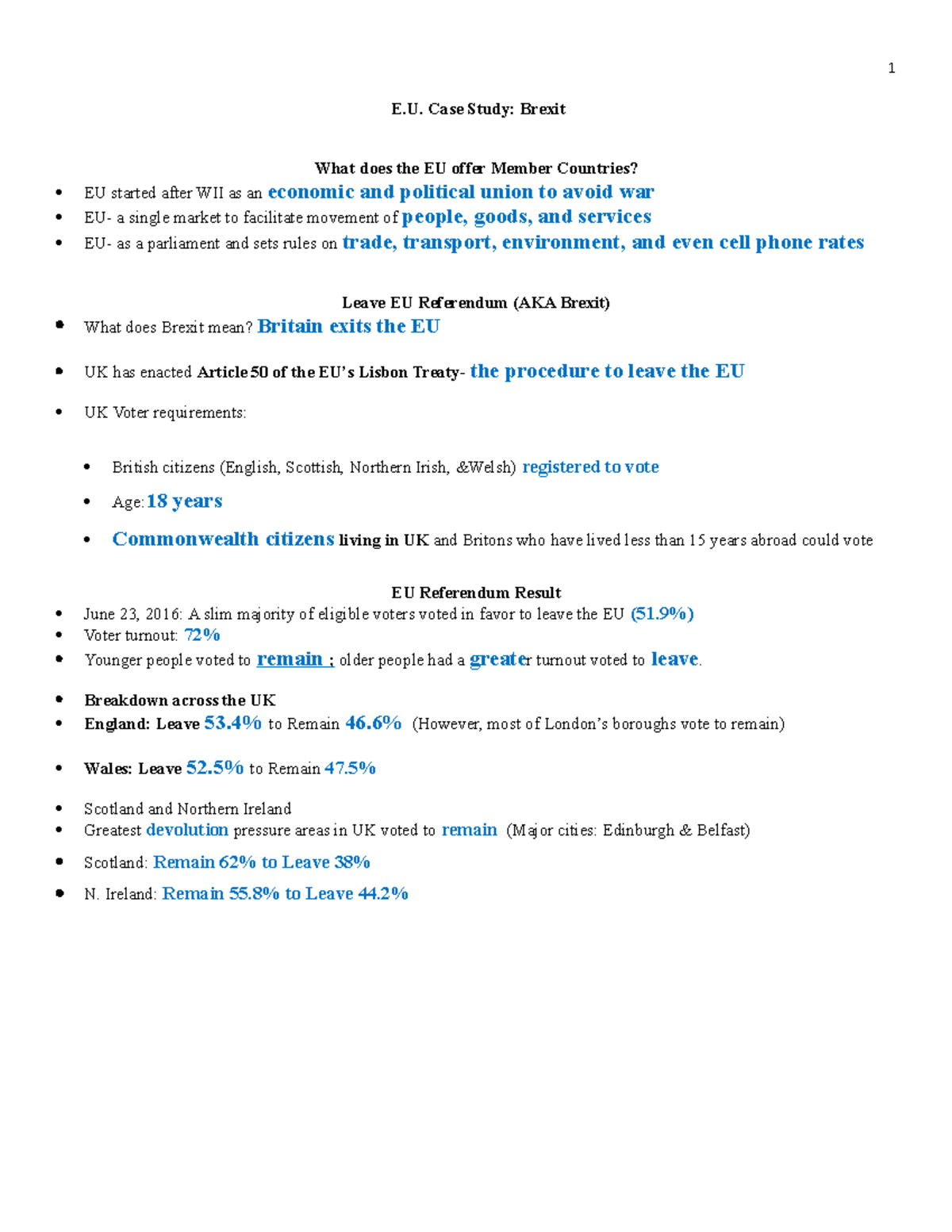 UK Brexit Case study - 1 E. Case Study: Brexit What does the EU offer ...