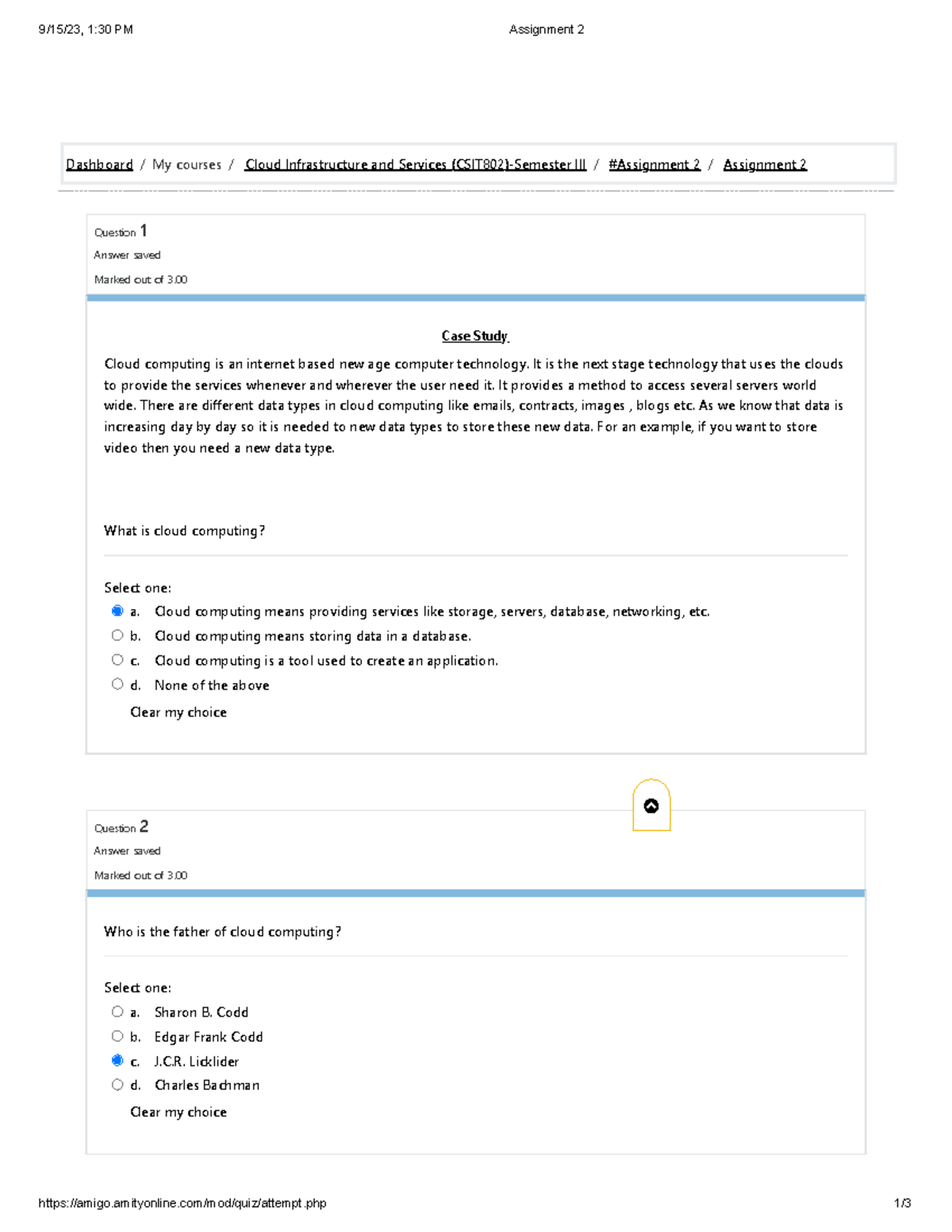 Case Study Assignment 2( Marks), Assessment(15 of 15 Marks) Cloud Infrastructure and Services ...