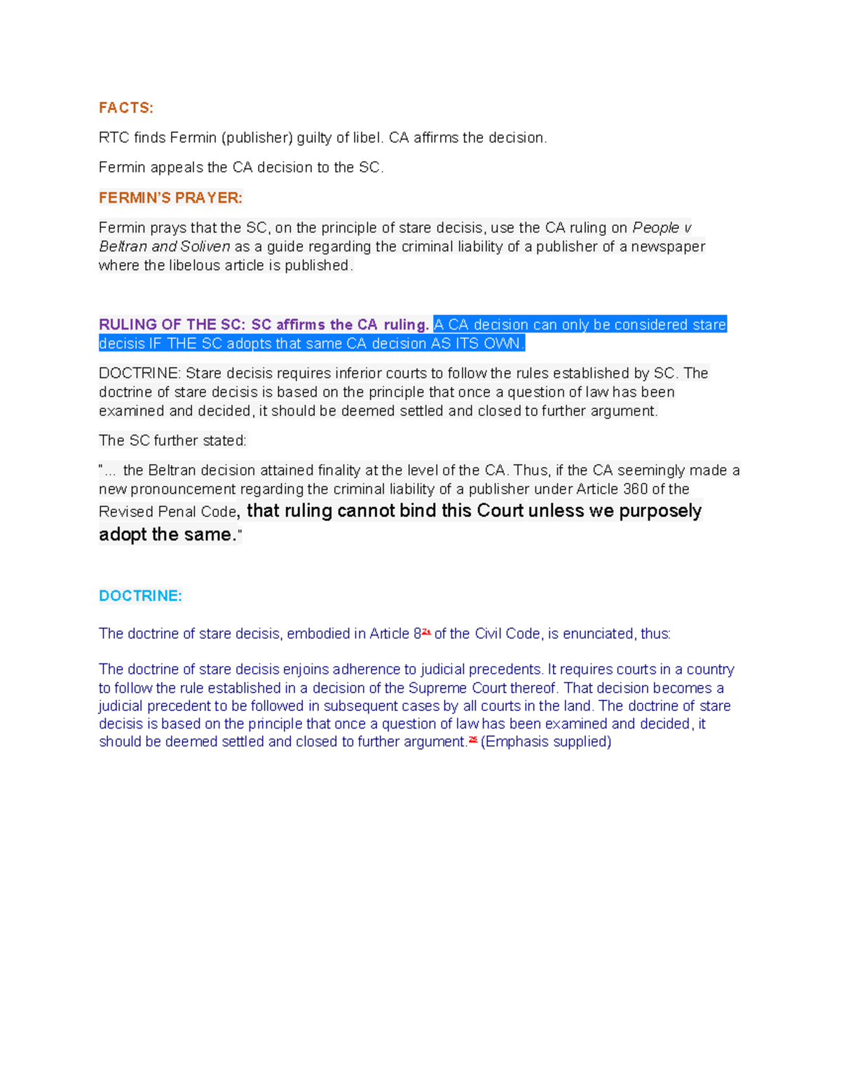 01 Fermin v People Digest Ces - FACTS: RTC finds Fermin (publisher) guilty of libel. CA affirms ...