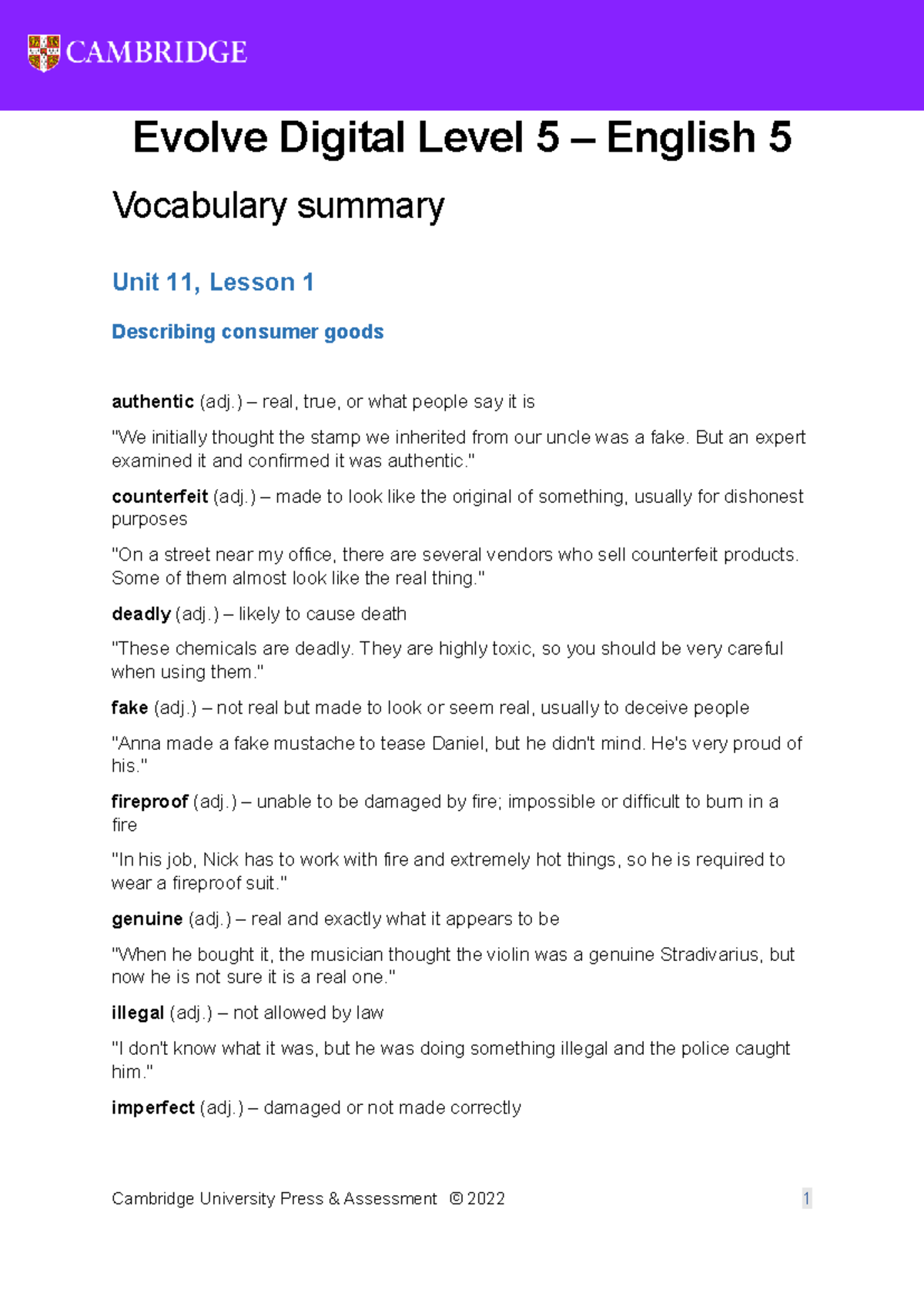 Unit 11 - E5 - Vocabulary - Evolve Digital Level 5 – English 5 ...