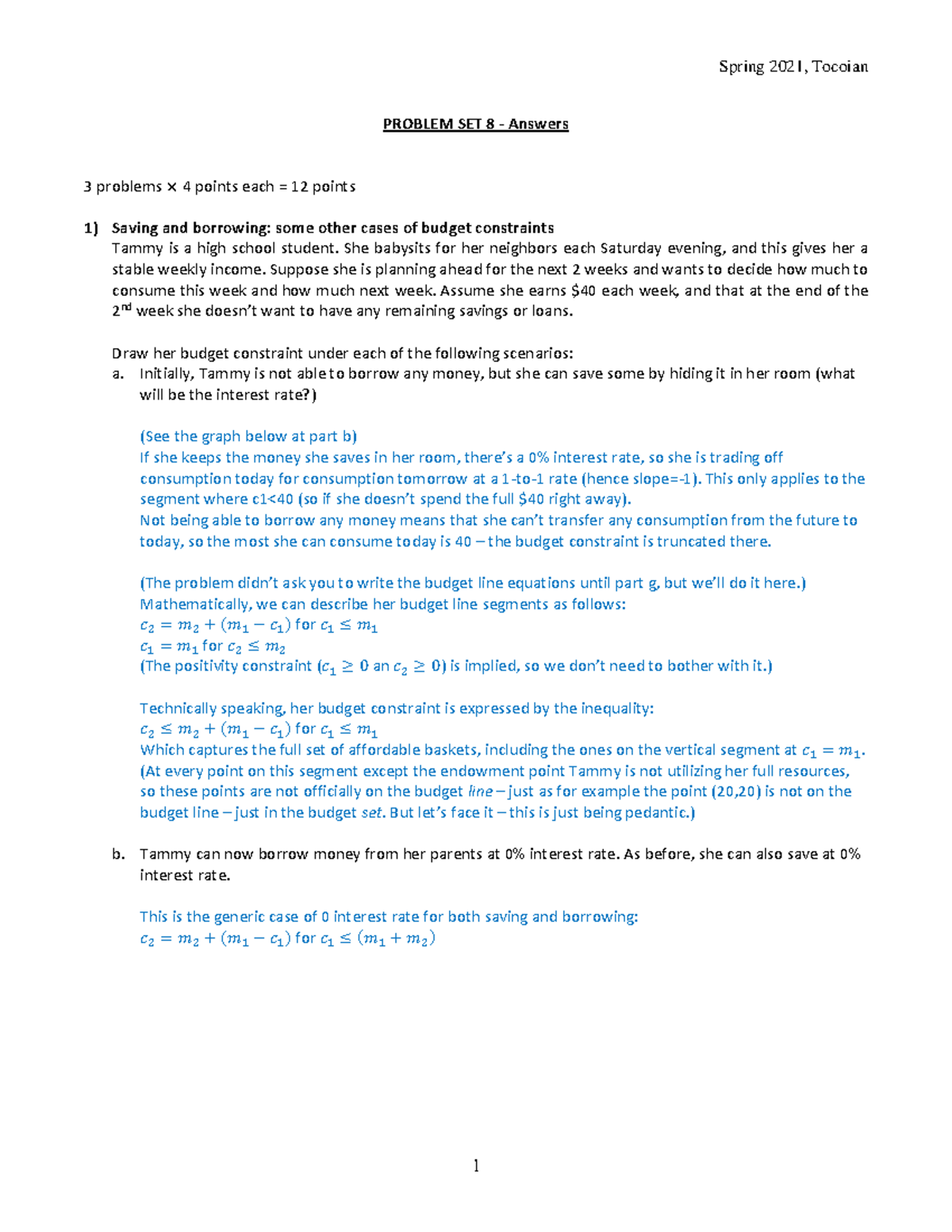 PS8 Answers - Problem Set 8 Solutions - PROBLEM SET 8 - Answers 3 problems × 4 points each = 12 ...