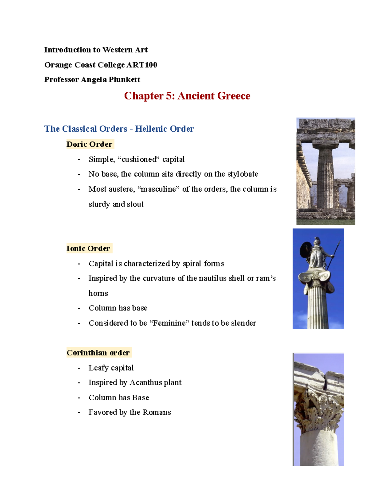 Chapter 5 Ancient Greece - Introduction to Western Art Orange Coast College ART Professor Angela ...