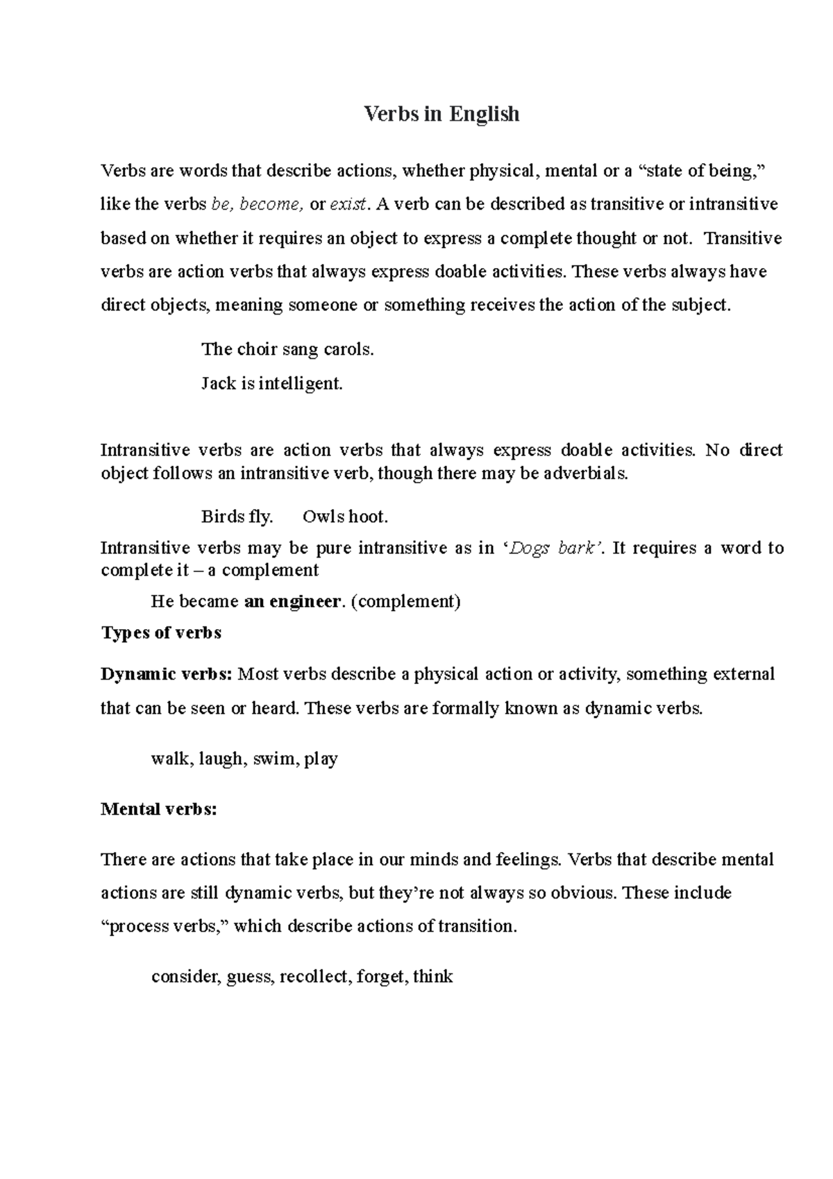 Essay on Verbs - Nice - Verbs in English Verbs are words that describe ...