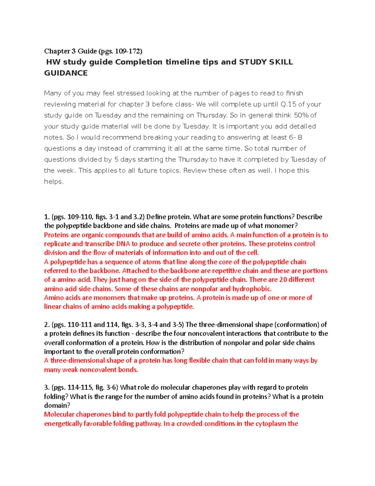 BIO-333 study guide for chapter three proteins - Chapter 3 Guide (pgs ...