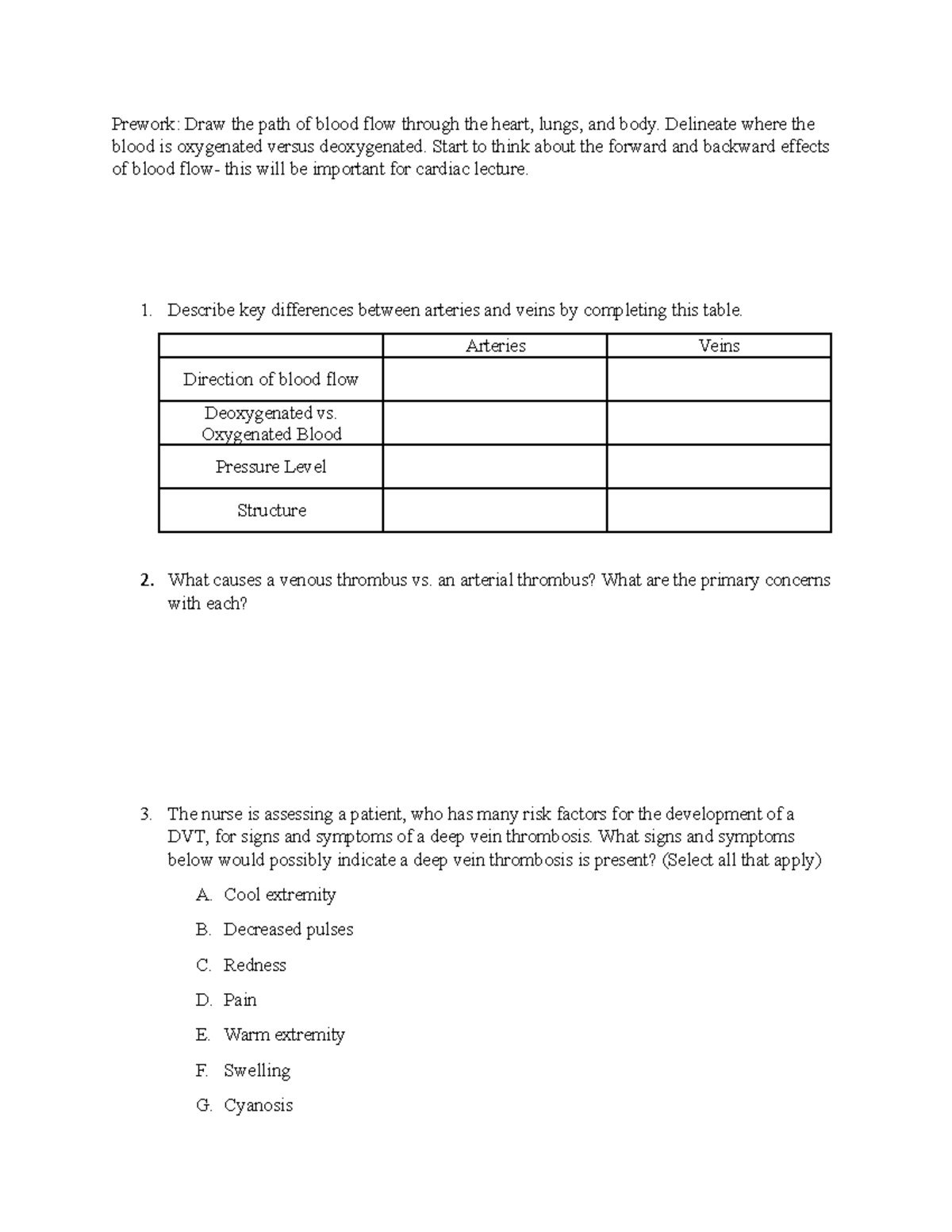 Week 7- Vascular Disorders - Prework: Draw the path of blood flow ...