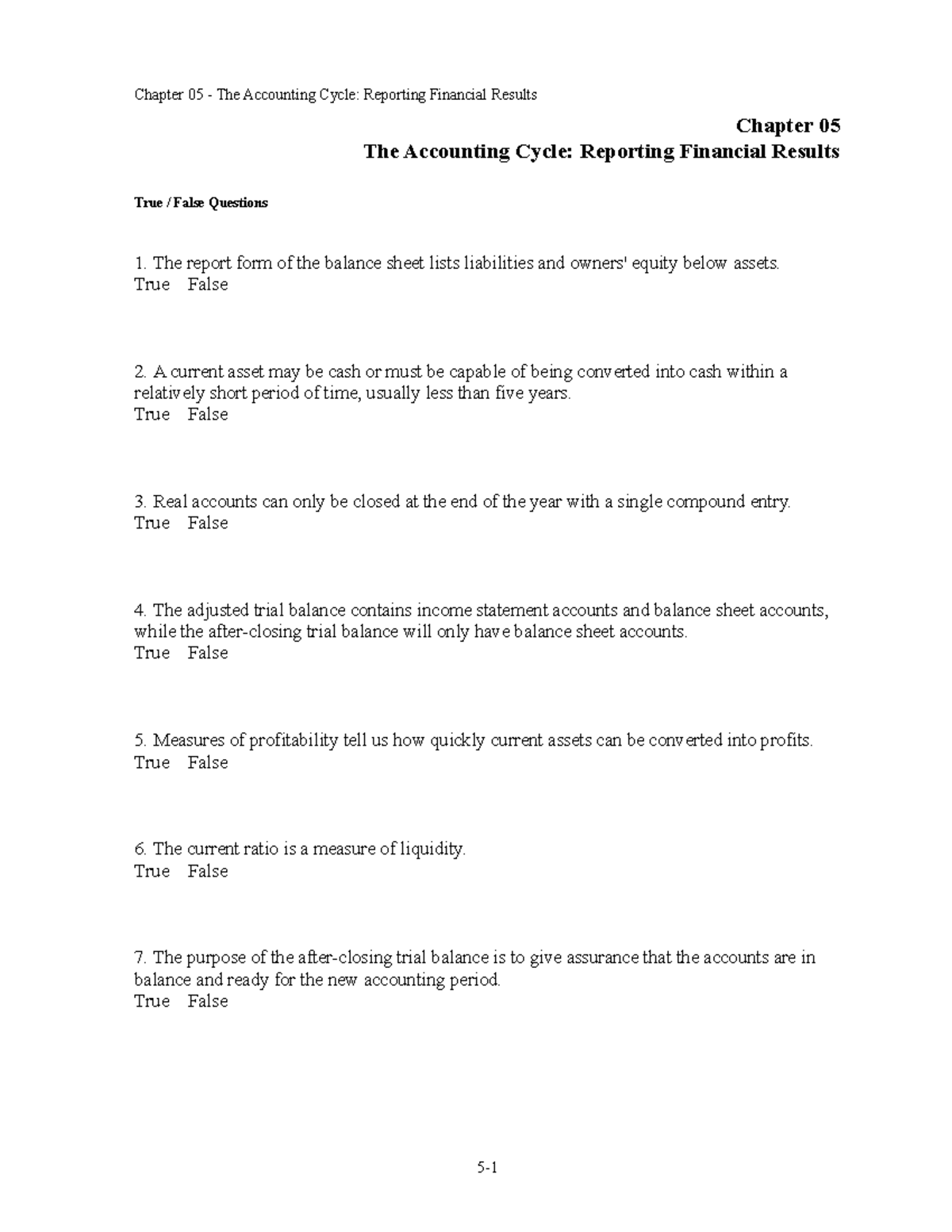 Chap005 - finance and accounting - Chapter 05 The Accounting Cycle: Reporting Financial Results ...