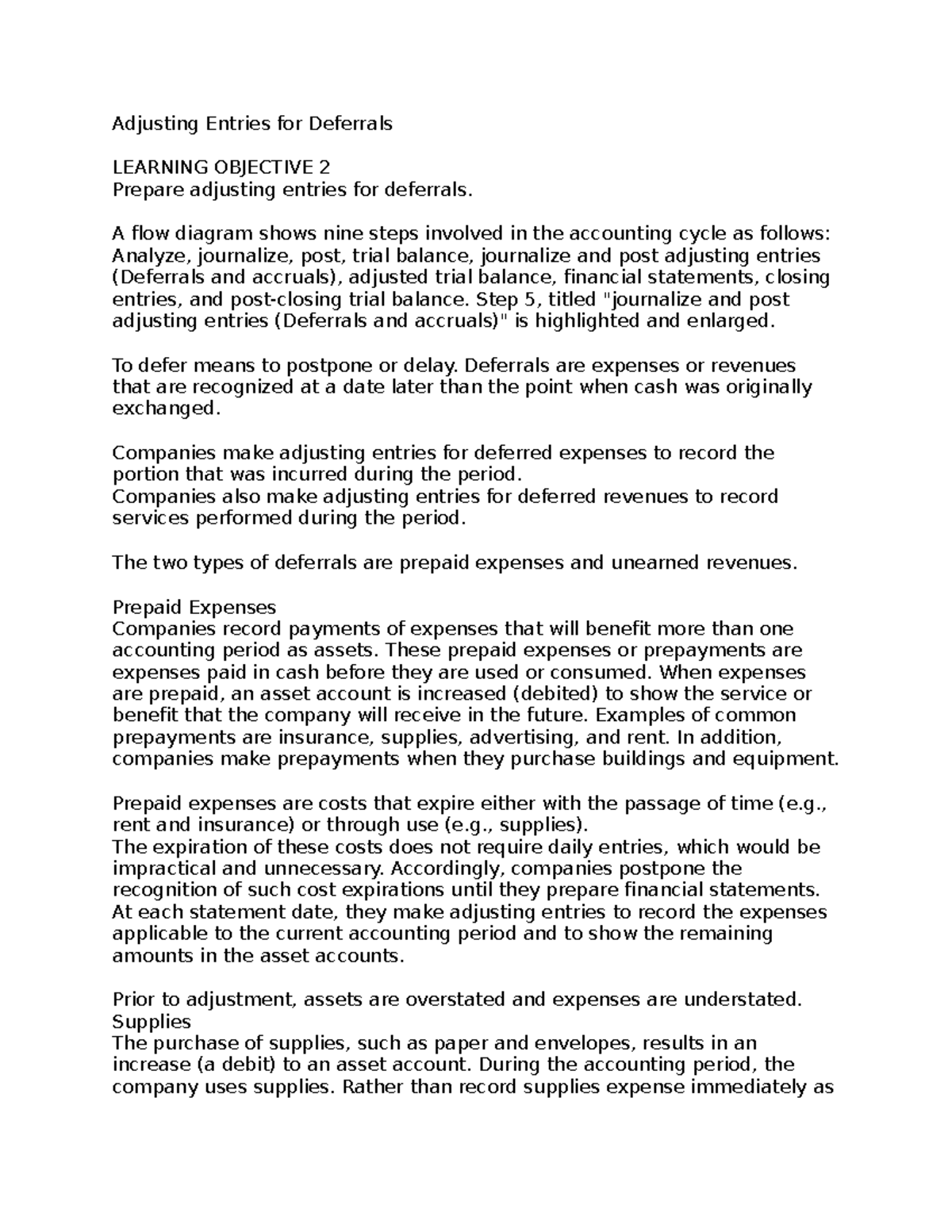 Adjusting Entries for Deferrals - A flow diagram shows nine steps ...