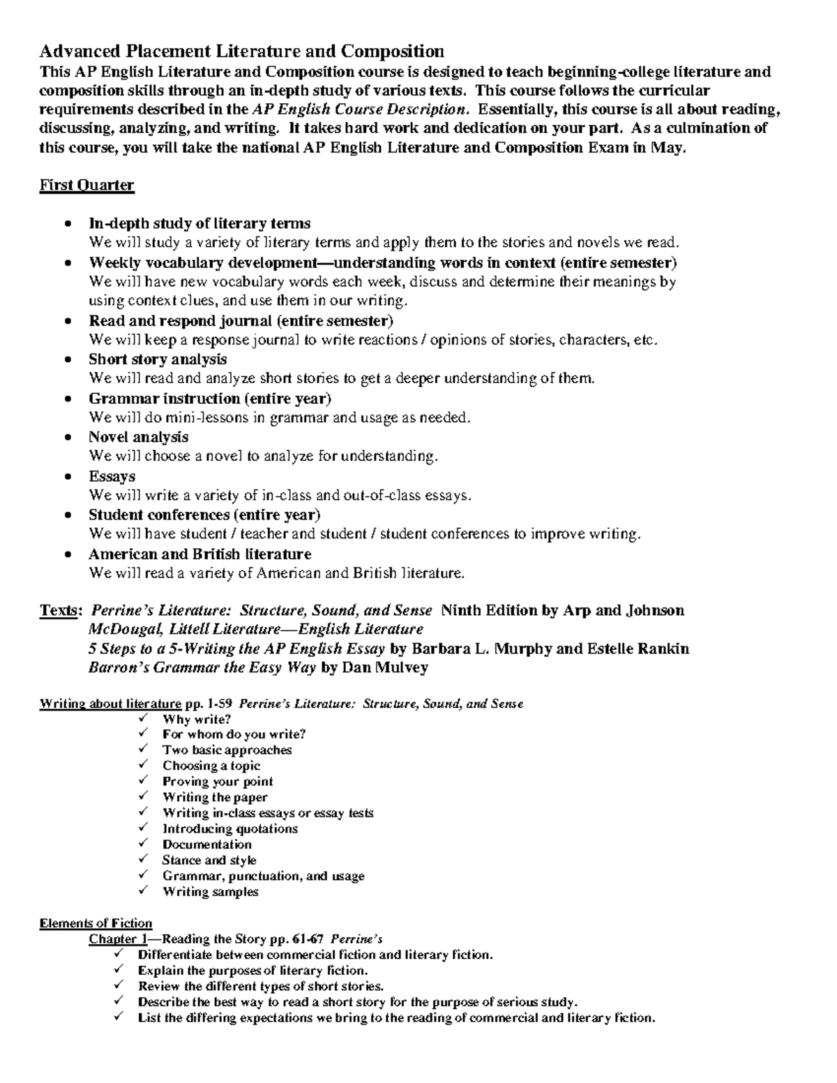 Advanced Placement Literature and Composition Syllabus - Advanced ...