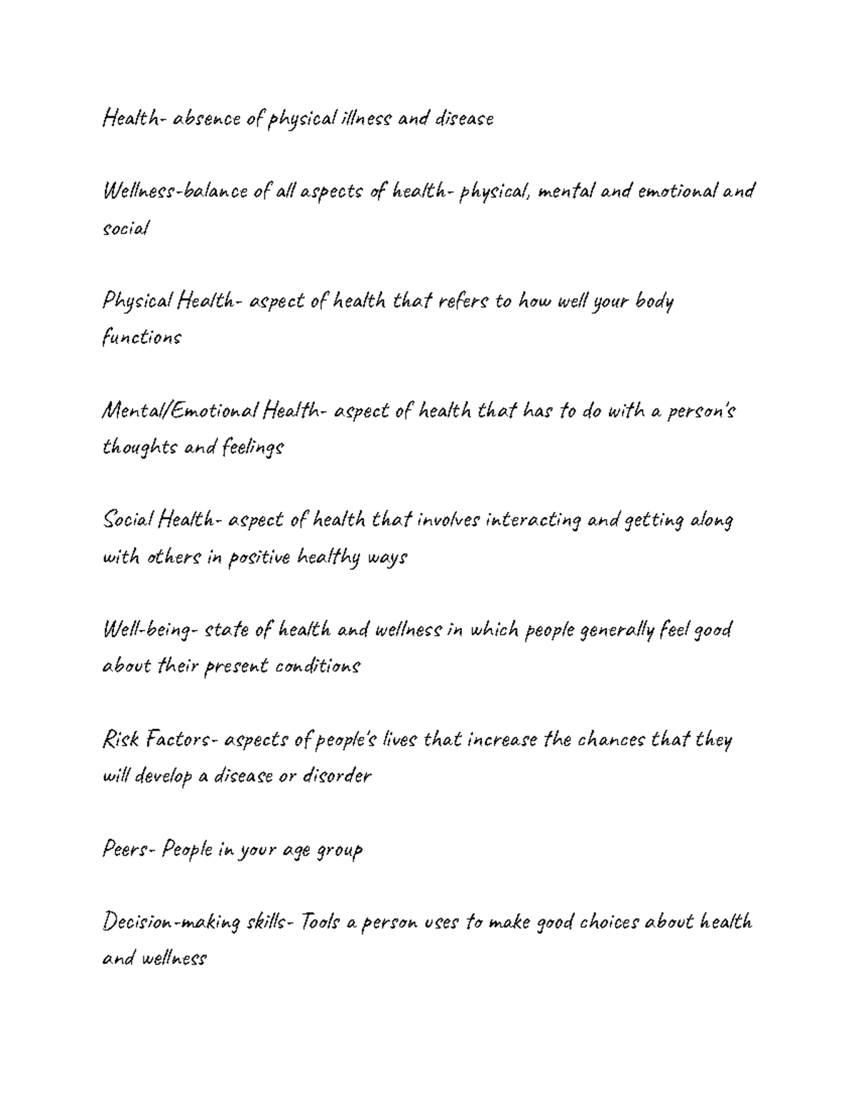 Health and Wellness Notes - Hel- abc o hic les de Wels-bac o l ec f at ...