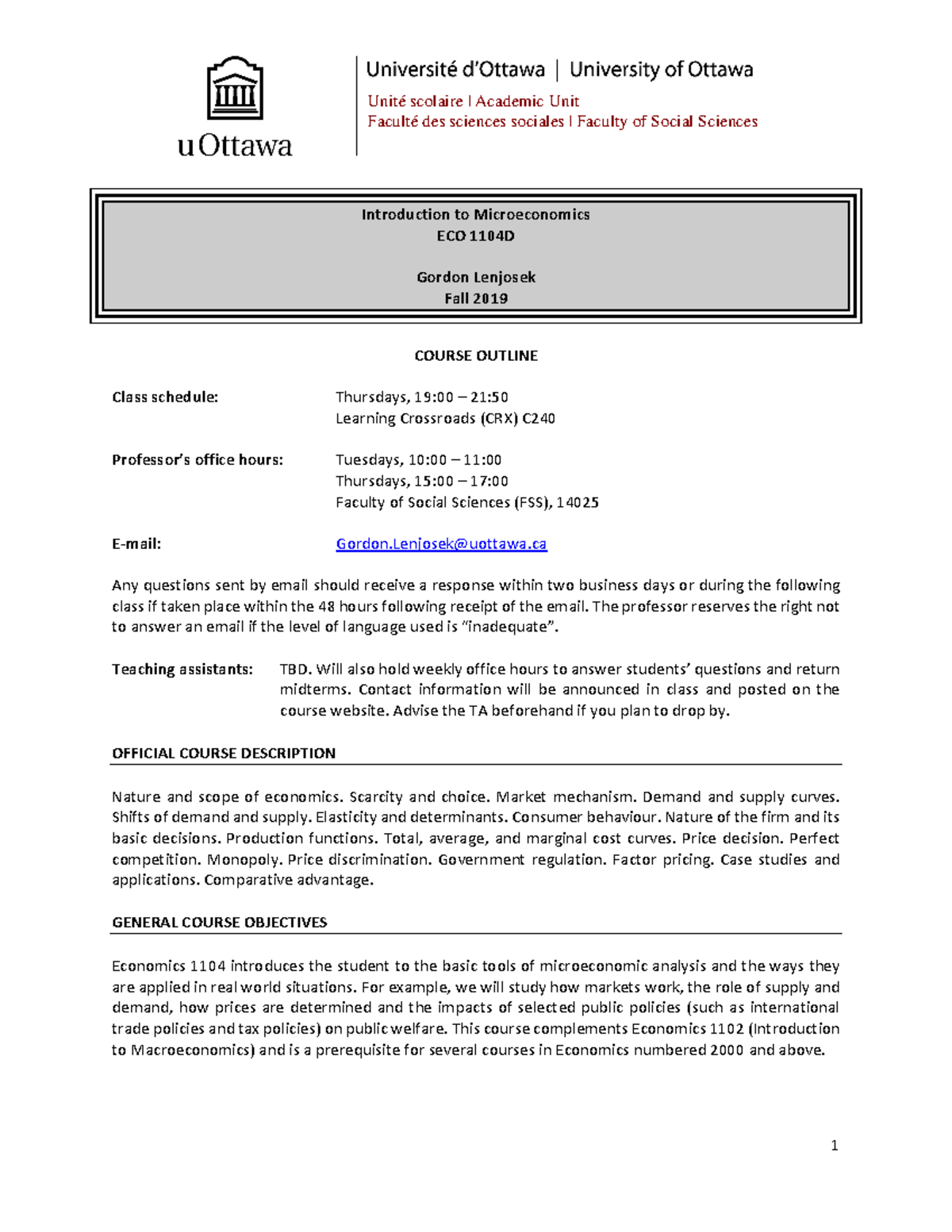 ECO1104 D,+Syllabus,+Fall+2019 - Introduction to Microeconomics ECO ...