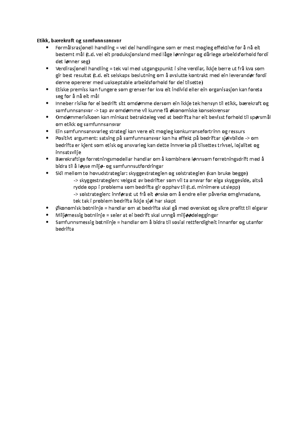 Kap 1 - Notat kapittel 1 - Etikk for beslutningstakere - Etikk, bærekraft og samfunnsansvar ...