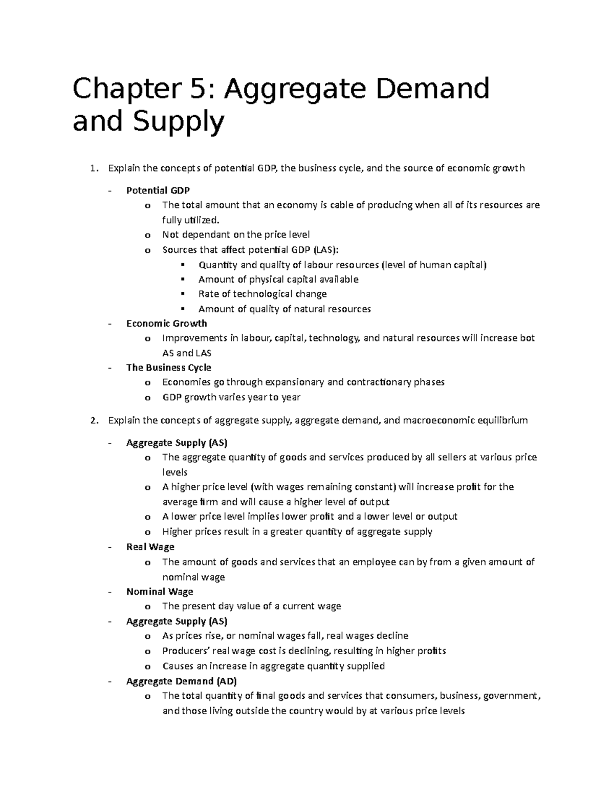 Chapter 5 Aggregate Demand and Supply - Chapter 5: Aggregate Demand and ...