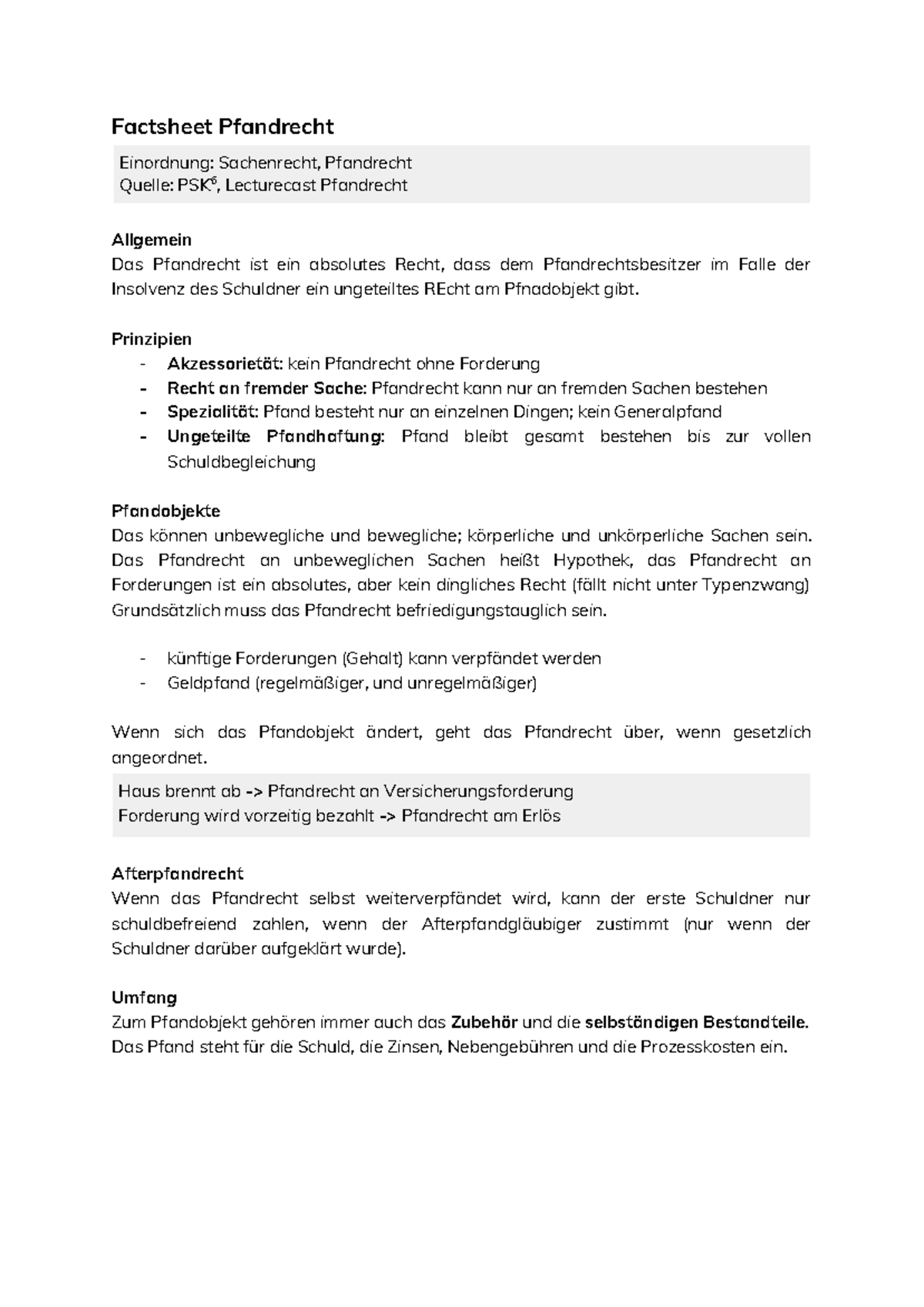 Factsheet Pfandrecht - Faĉtsheet Pįandreĉht Einordnunİț Saĉhenreĉht ...