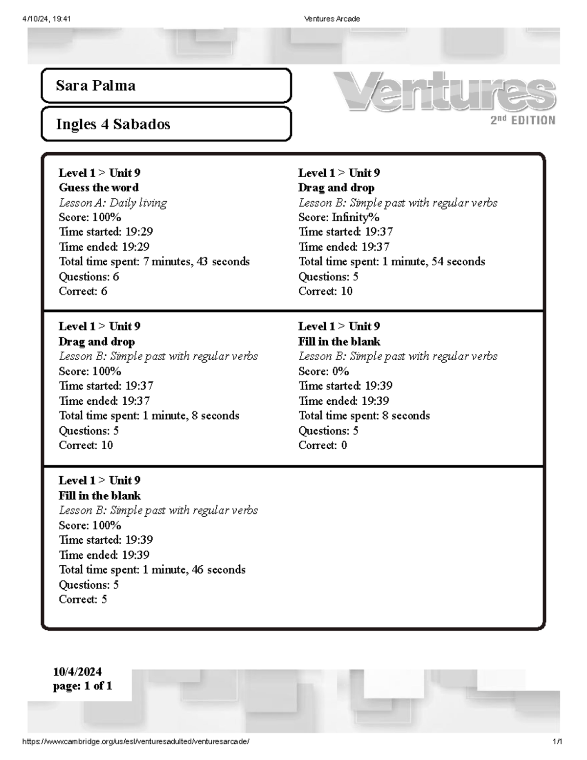 Ventures Arcade 3 - informe - Sara Palma Ingles 4 Sabados Level 1 ...