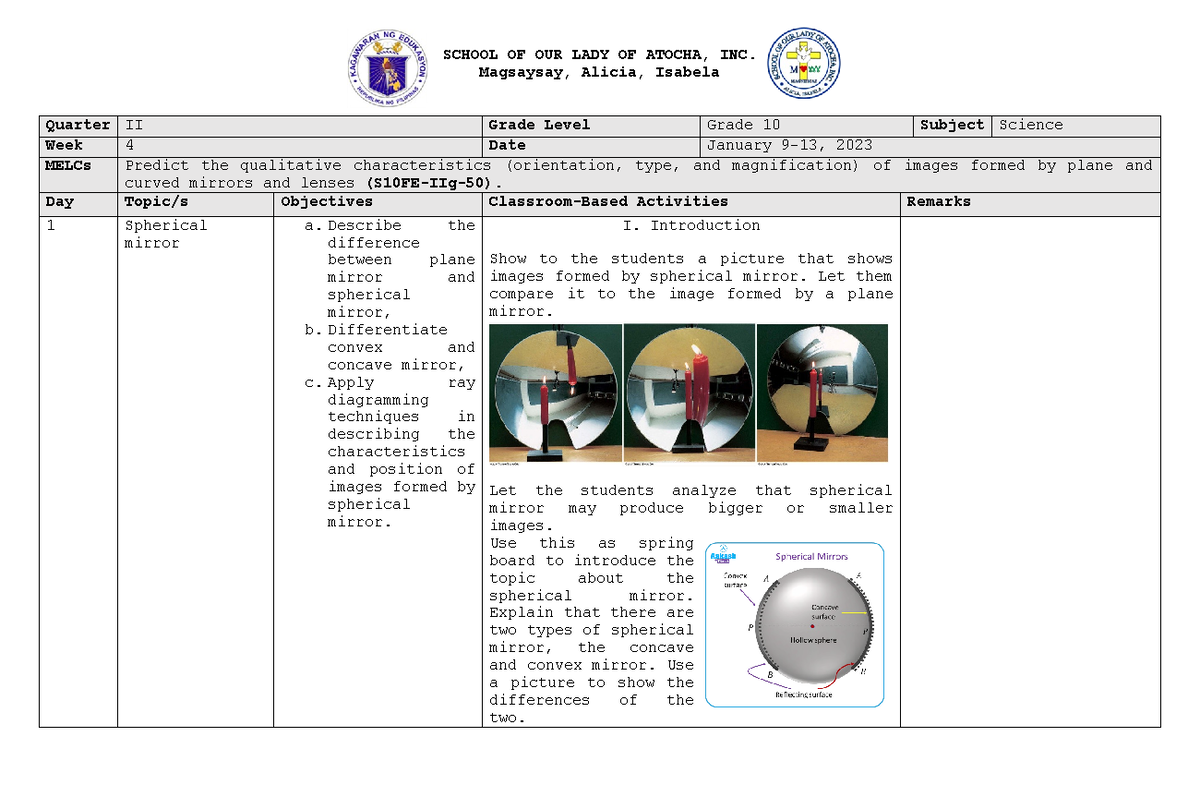 LP Sci10 Q2 Week4 - Lesson plan in Physics grade 10 - SCHOOL OF OUR ...