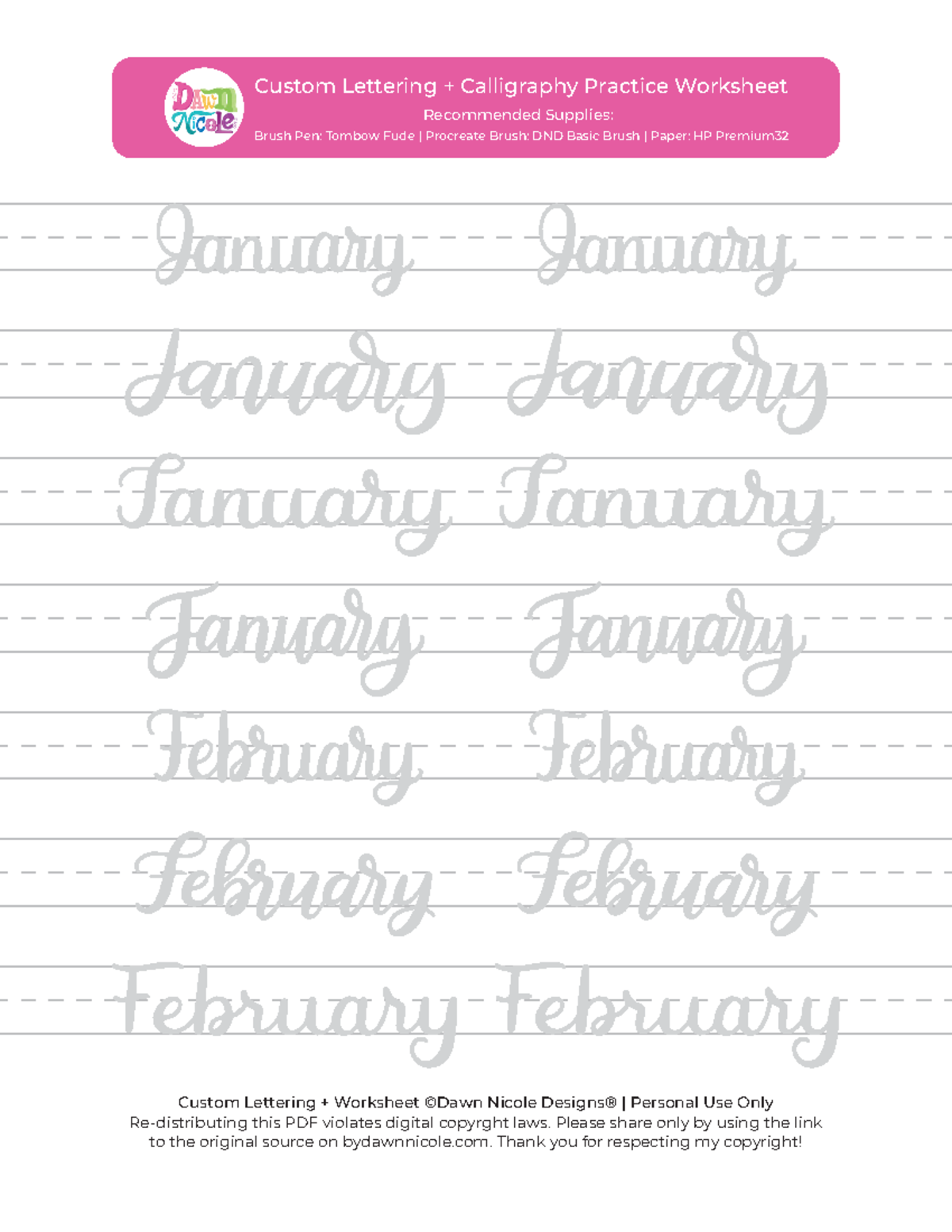 Months of the Year Lettering Worksheets - Custom Lettering + Worksheet ...
