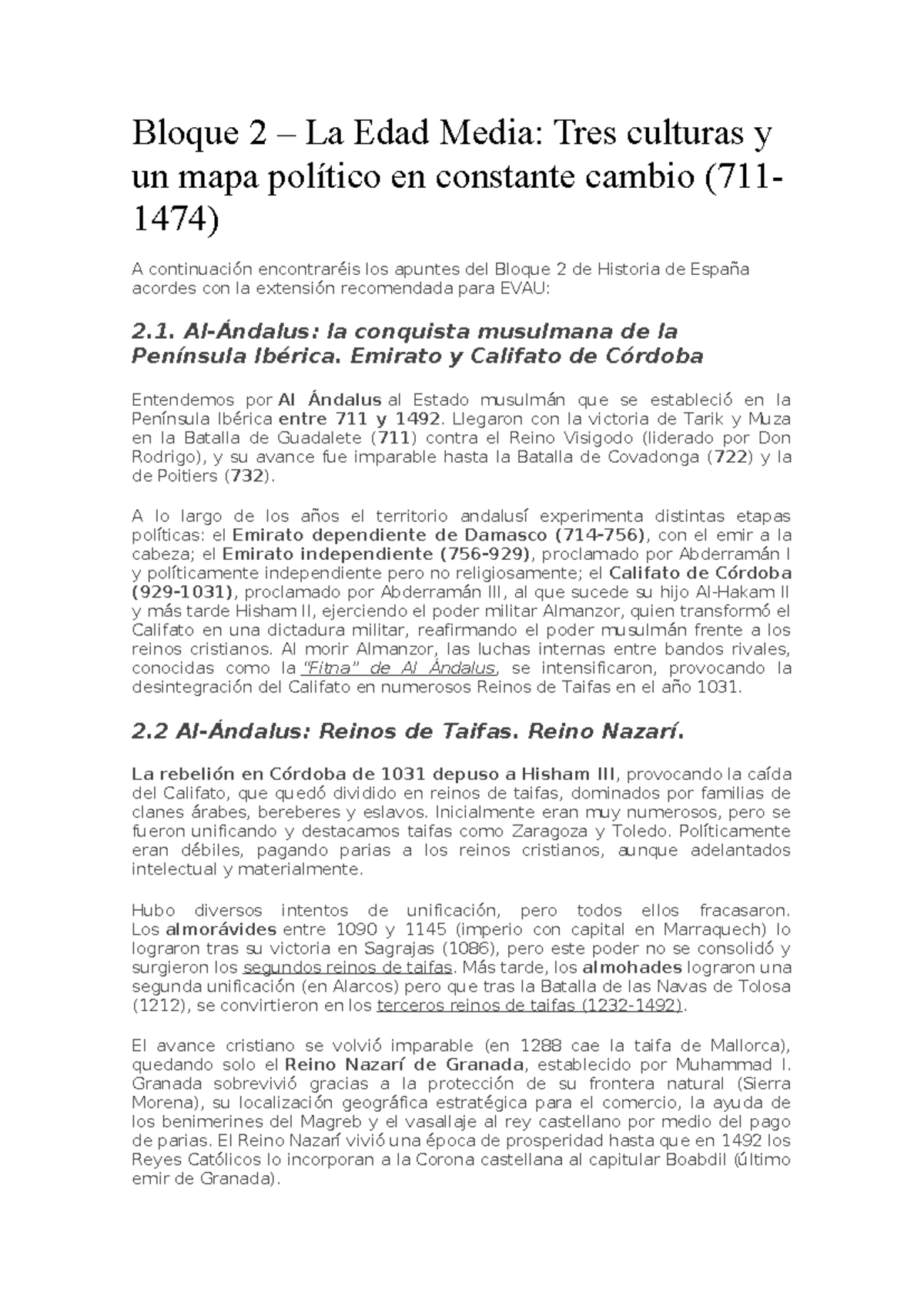 Bloque 2 - Bloque 2 – La Edad Media: Tres culturas y un mapa político en constante cambio (711 ...