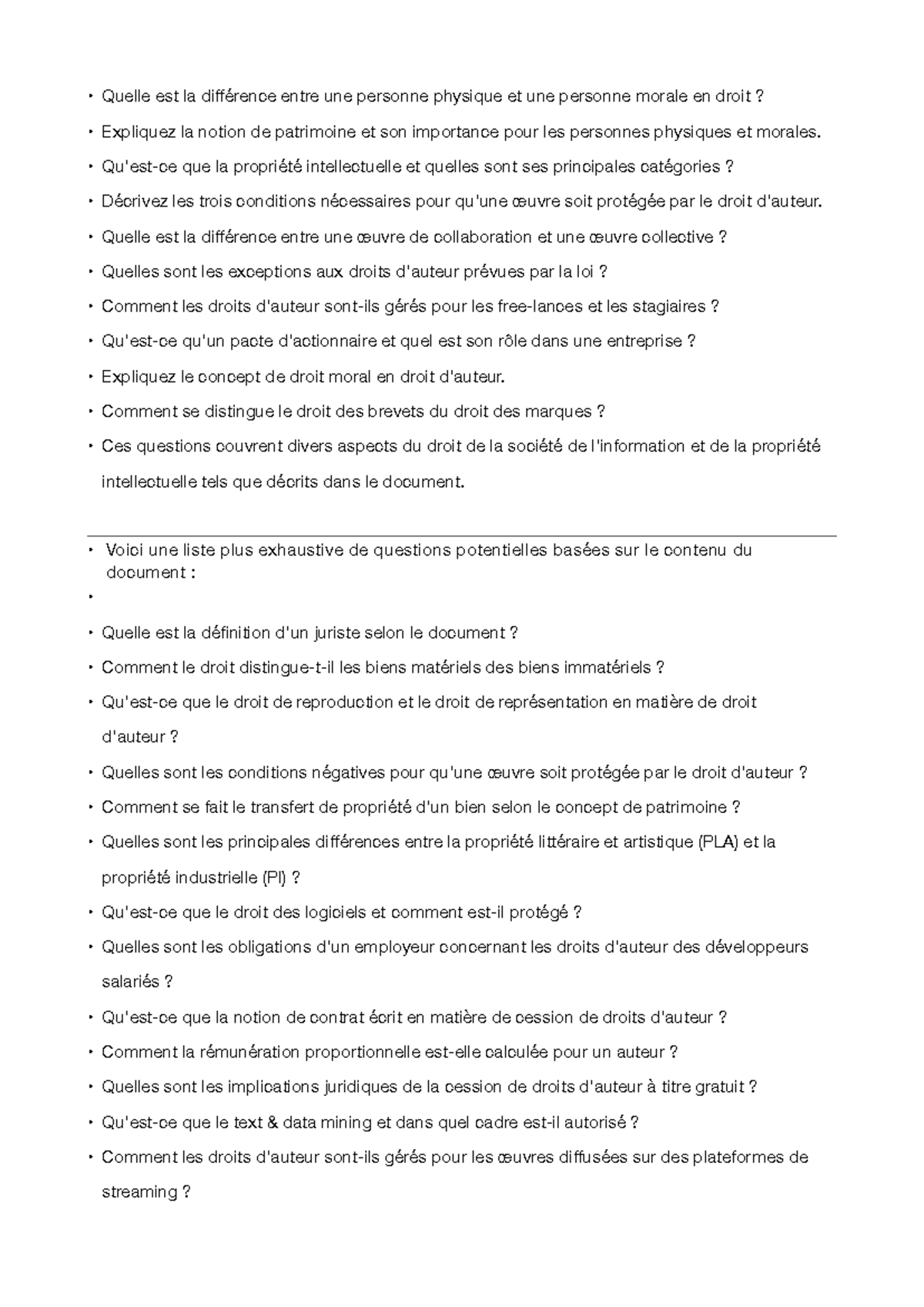 IT & PI - propriété intellectuelles questionnaire de cours ciblé ...