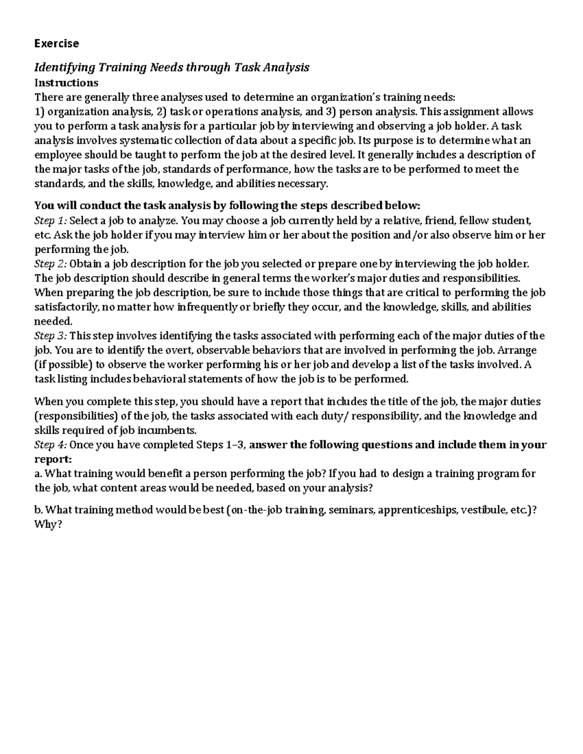 Exercise 8 TD - Identifying Training Needs through Task Analysis ...