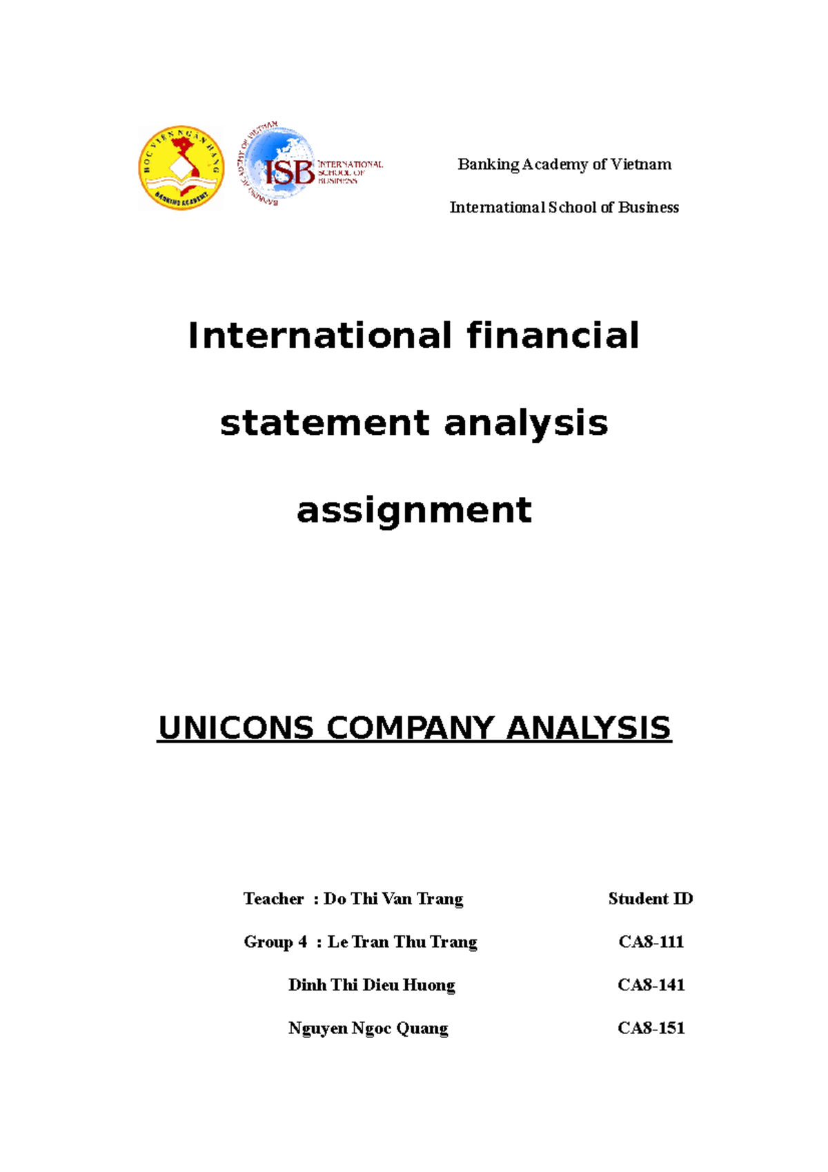 IFS-GroupS 4-Assignment - Banking Academy of Vietnam International School of Business ...