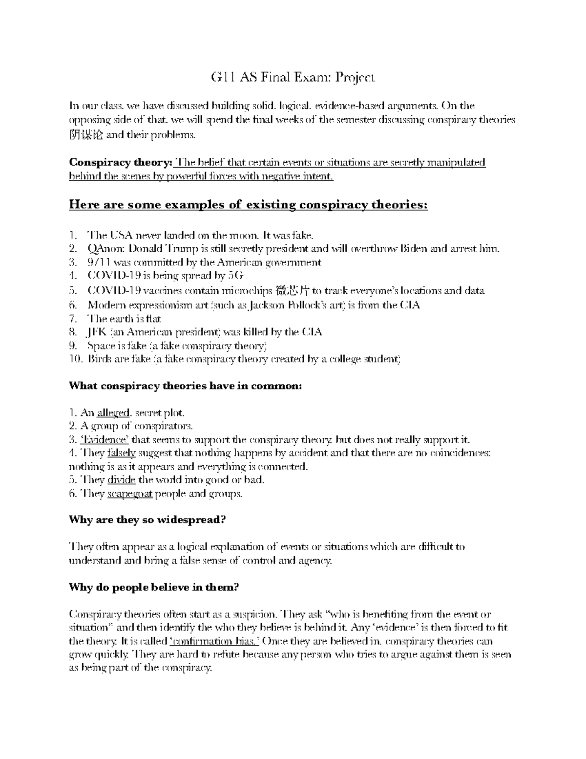 AS Conspiracy Theories Project - G11 AS Final Exam: Project In our ...