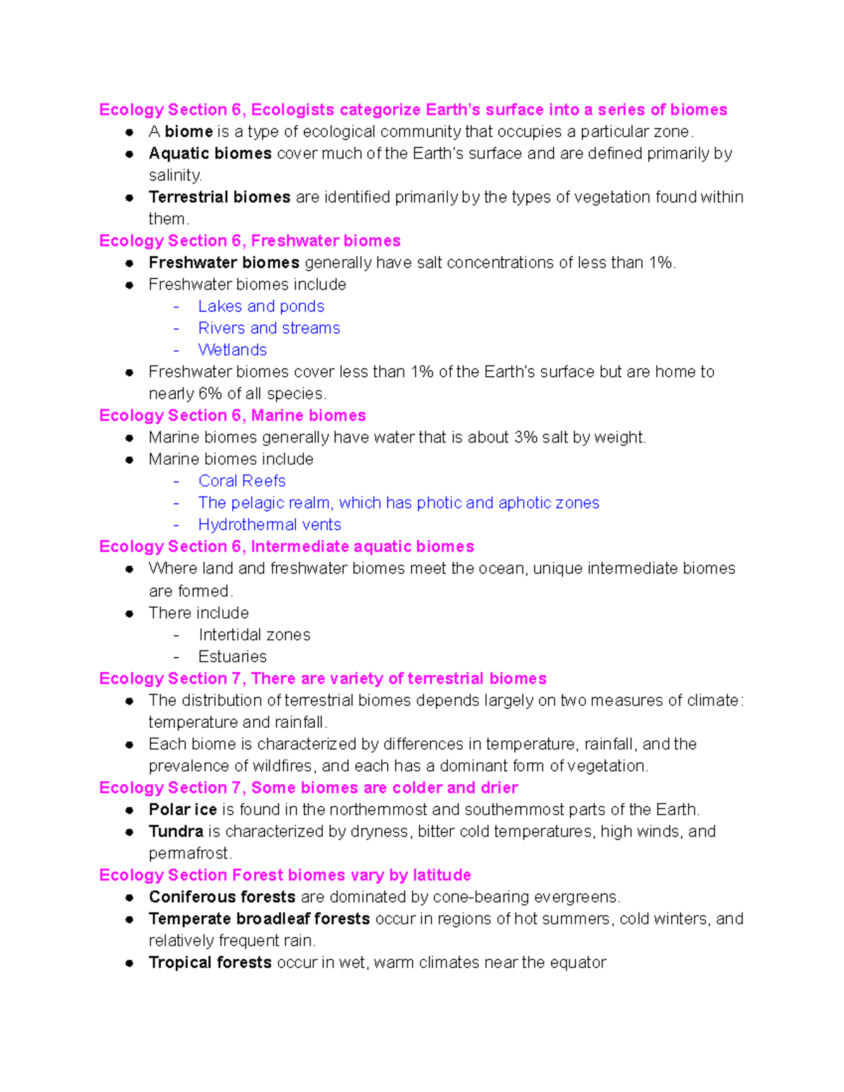 Lecture 6/7 ecology - Ecology Section 6, Ecologists categorize Earth’s ...