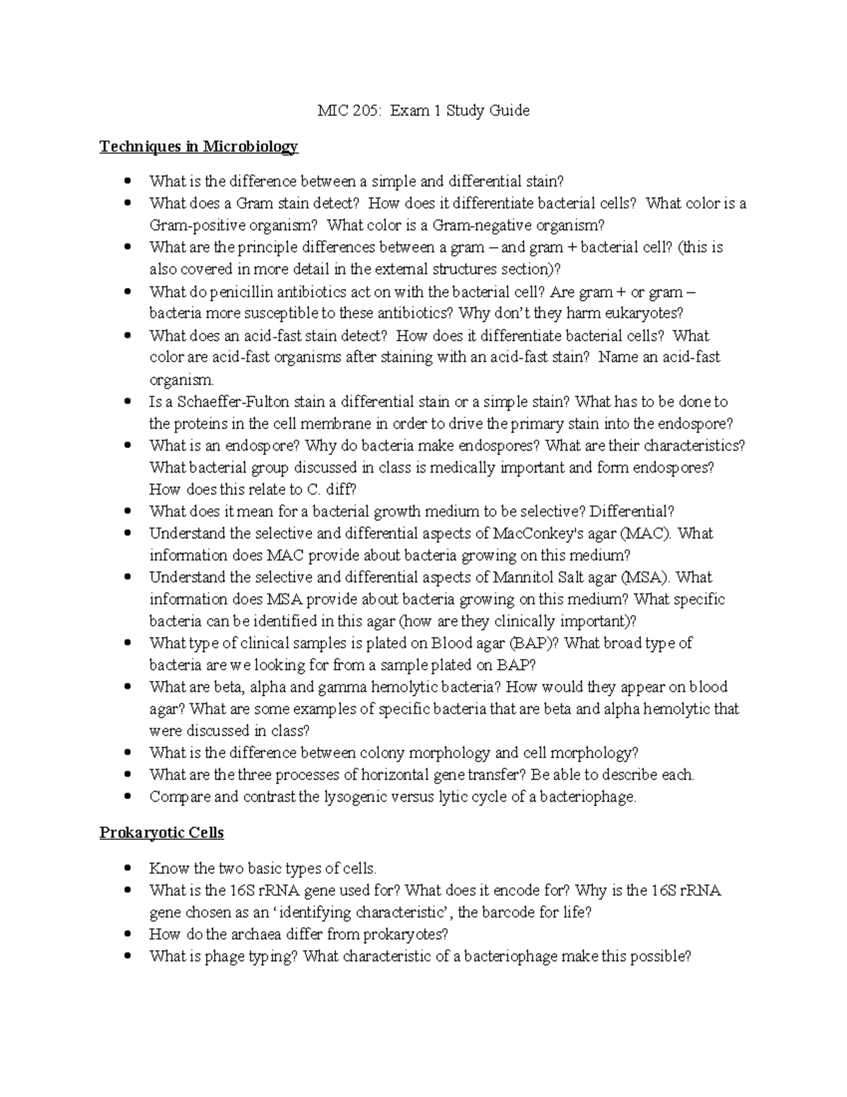NEW Exam 1 Study Guide - Summary Microbiology - MIC 205: Exam 1 Study ...