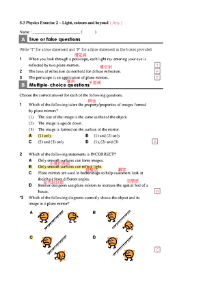 Phy-colour and light exercise - Chemistry - S Physics – Light and ...