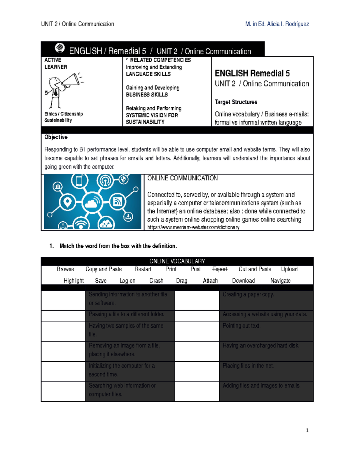 U2 Online COM - UNIT 2 Online Communication M. in Ed. Alicia I. ENGLISH ...