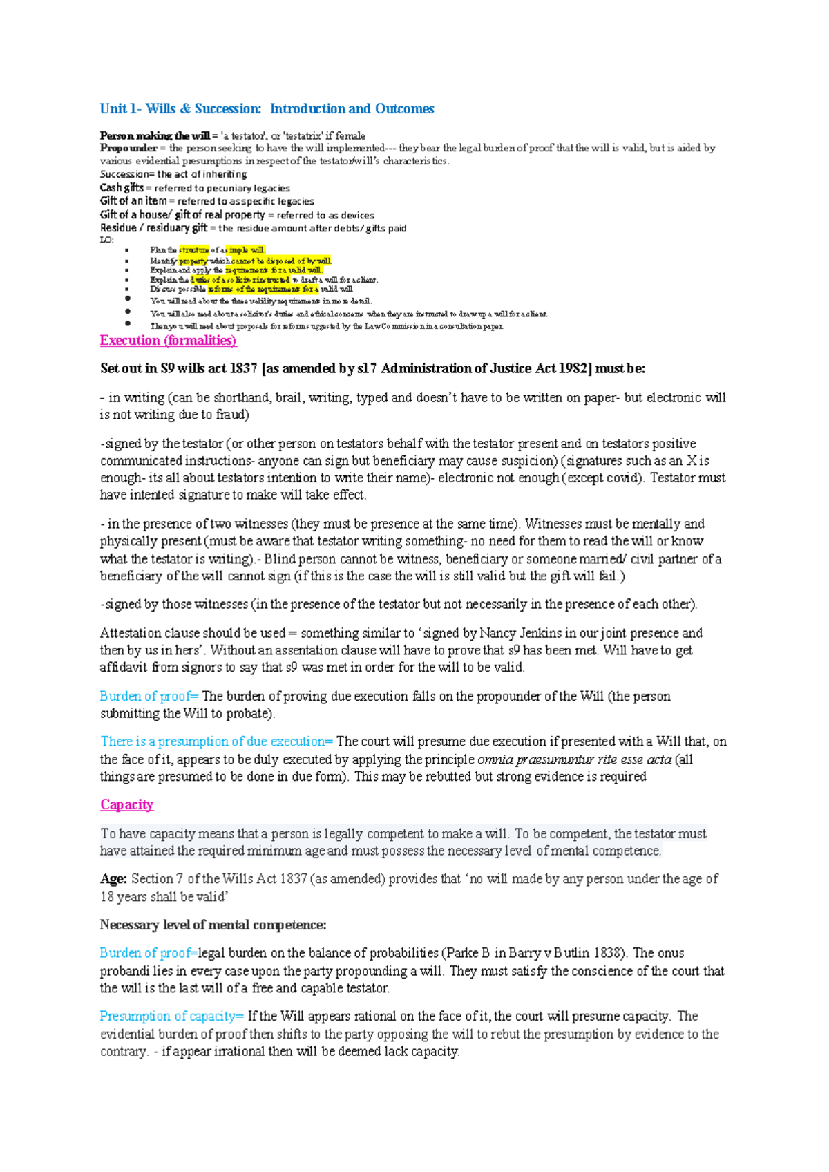 Introduction to will requirements - Unit 1- Wills & Succession ...