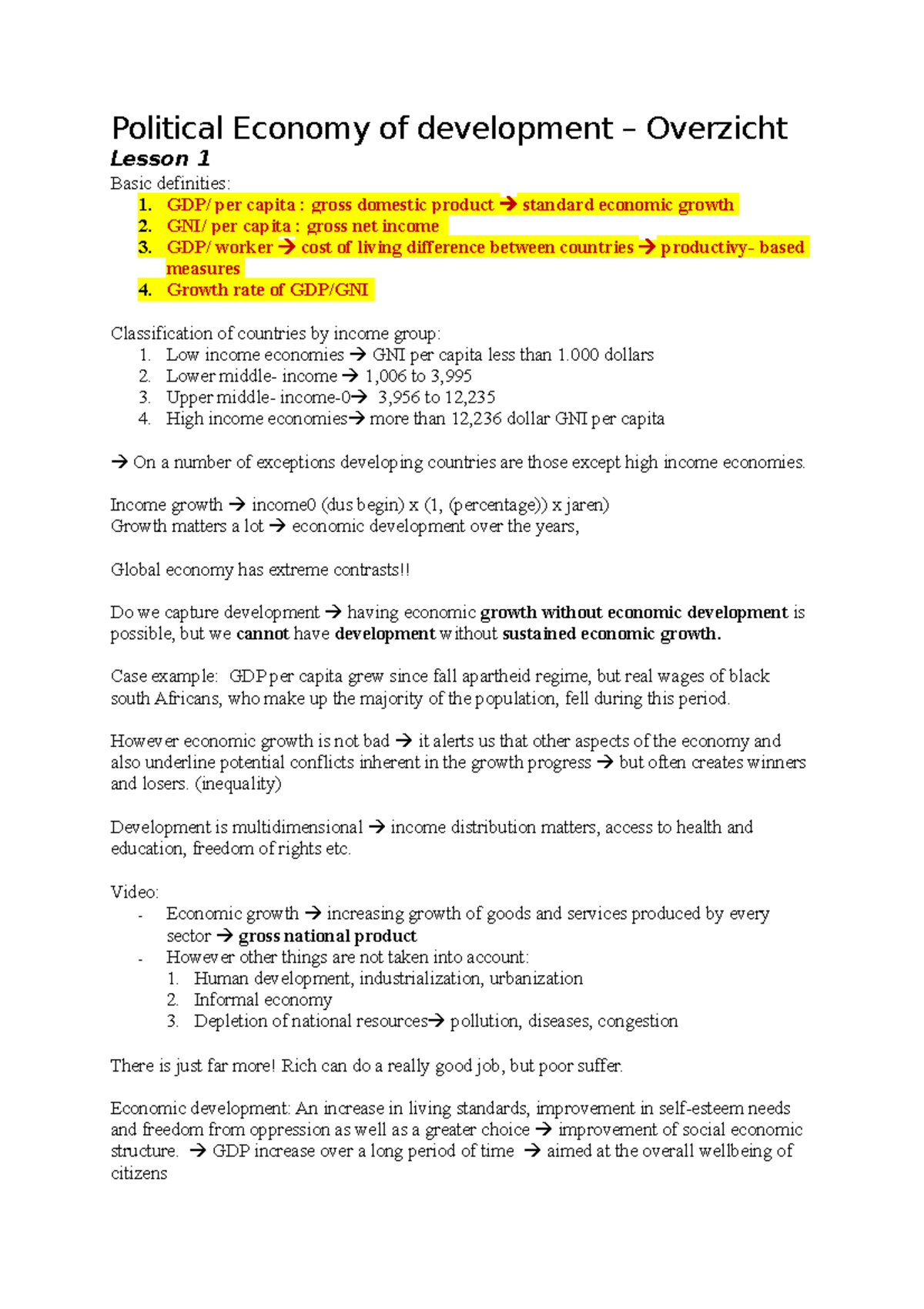 Political Economy of development notes - Political Economy of ...