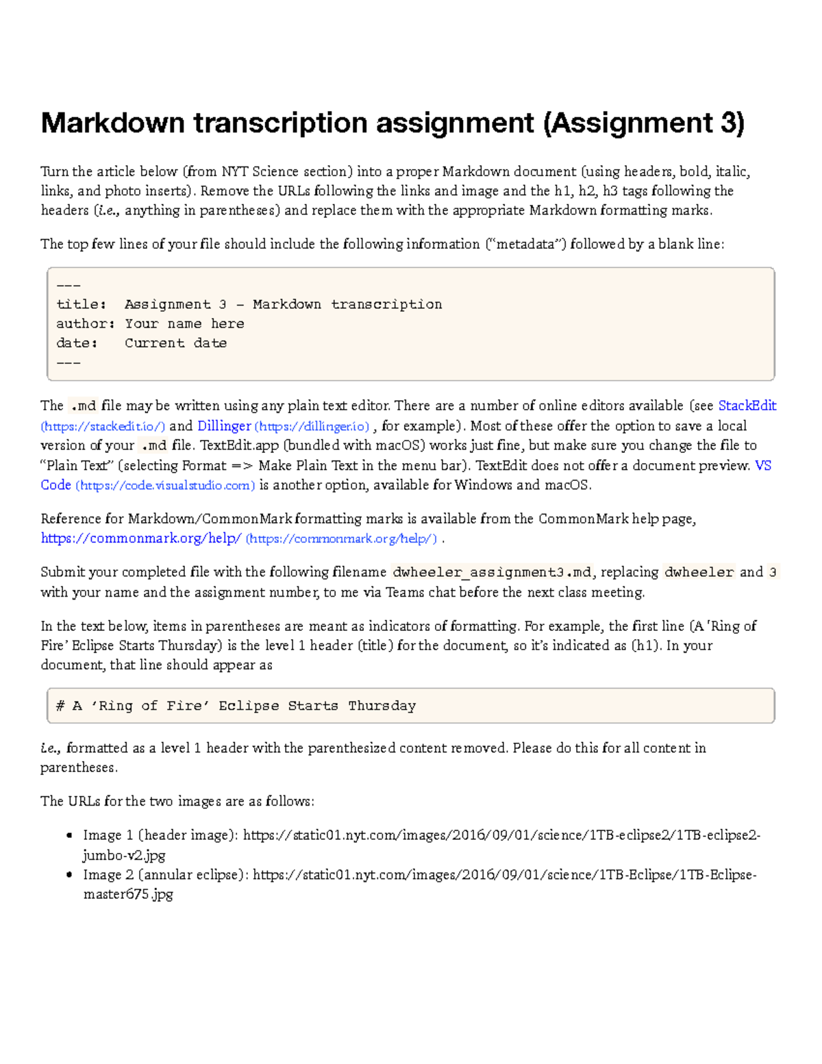Markdown sample - Markdown transcription assignment (Assignment 3) Turn ...