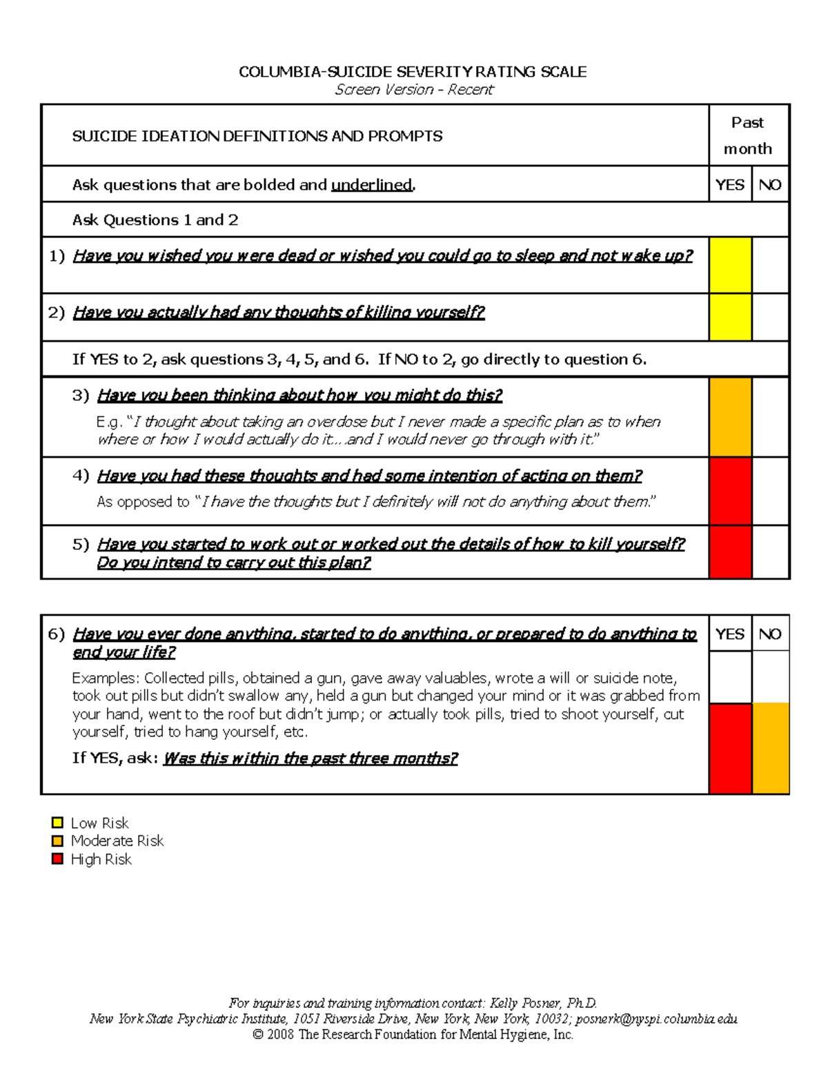 Cssrs Screen Version - COLUMBIA-SUICIDE SEVERITY RATING SCALE Screen Version - Recent For ...
