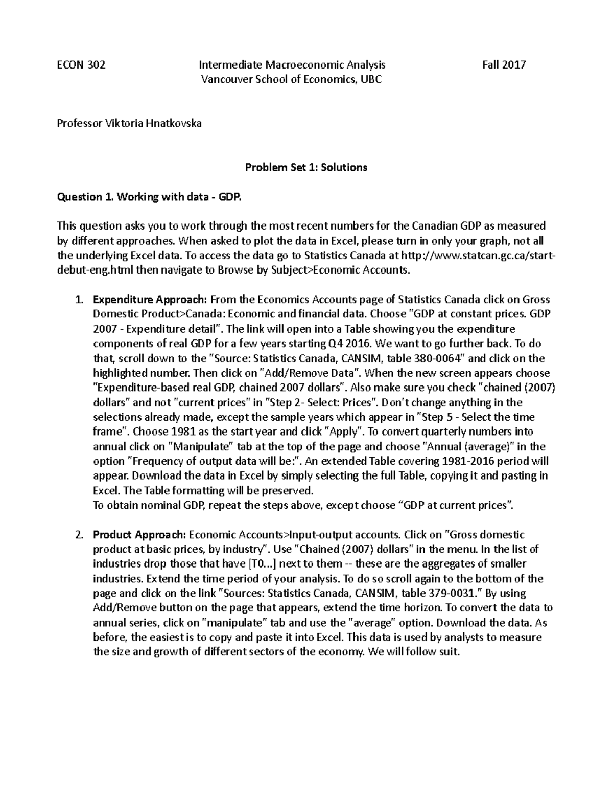 ECON302PS1 - Solutions to Problem Set 1 - ECON 302 Intermediate Macroeconomic Analysis - Studocu