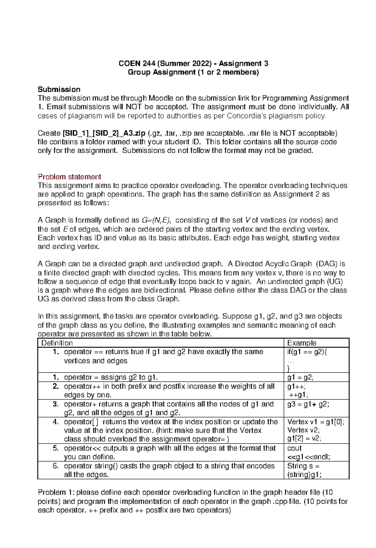 COEN244 A3 S2022 - Assignement 3 - COEN 244 (Summer 2022) - Assignment ...