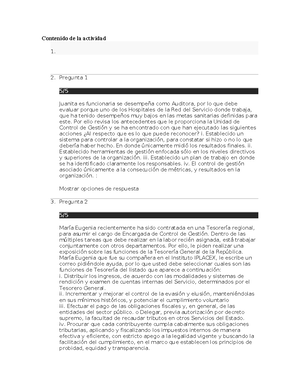 Control de gestion primera prueba - Pregunta 1 5/ ¿Cuáles son las etapas o elementos que ...