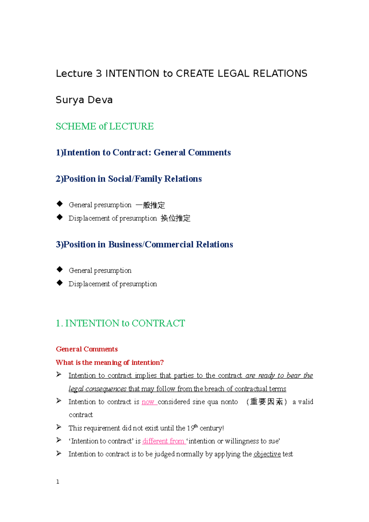 Lecture 3 Intention to Create Legal Relations - Lecture 3 INTENTION to ...