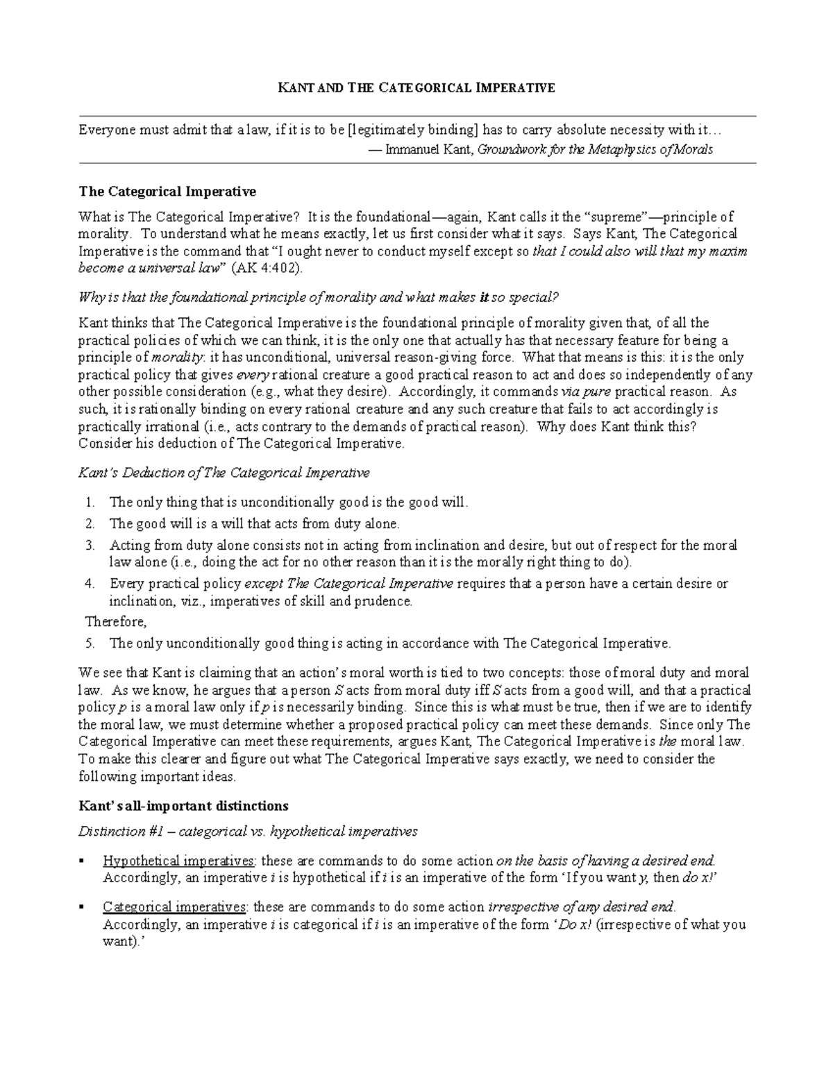 KANT'S Categorical Imperative - KANT AND THE CATEGORICAL IMPERATIVE ...