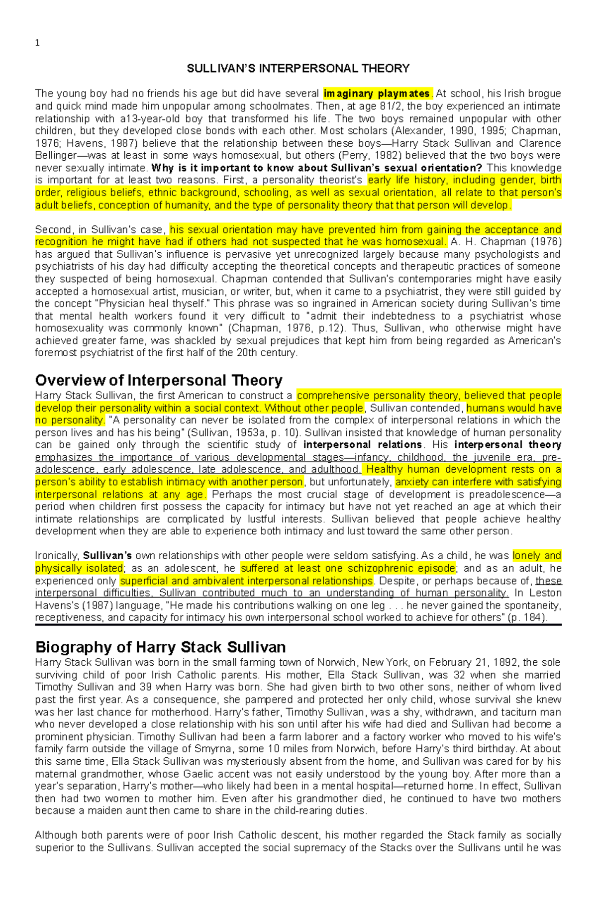 Sullivan's Interpersonal Theory to Print - ####### SULLIVAN’S ...