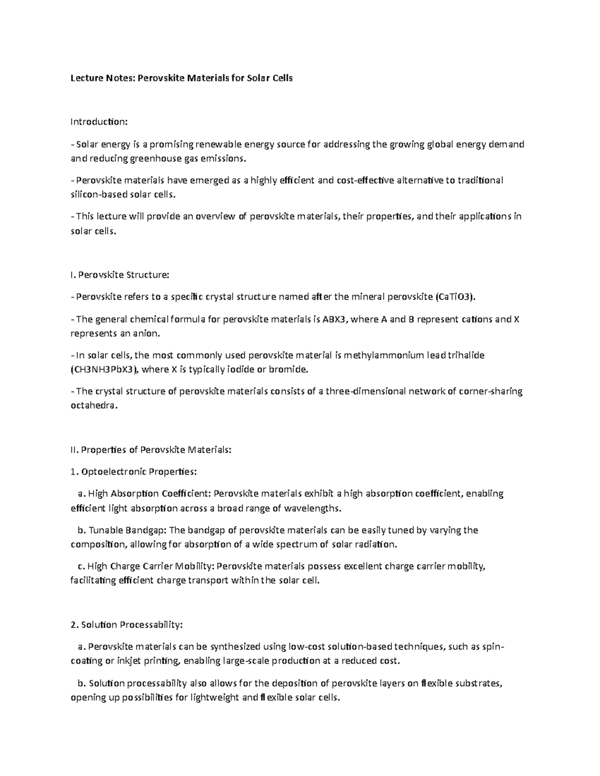 Lecture Notes: Perovskite Materials for Solar Cells - Lecture Notes ...