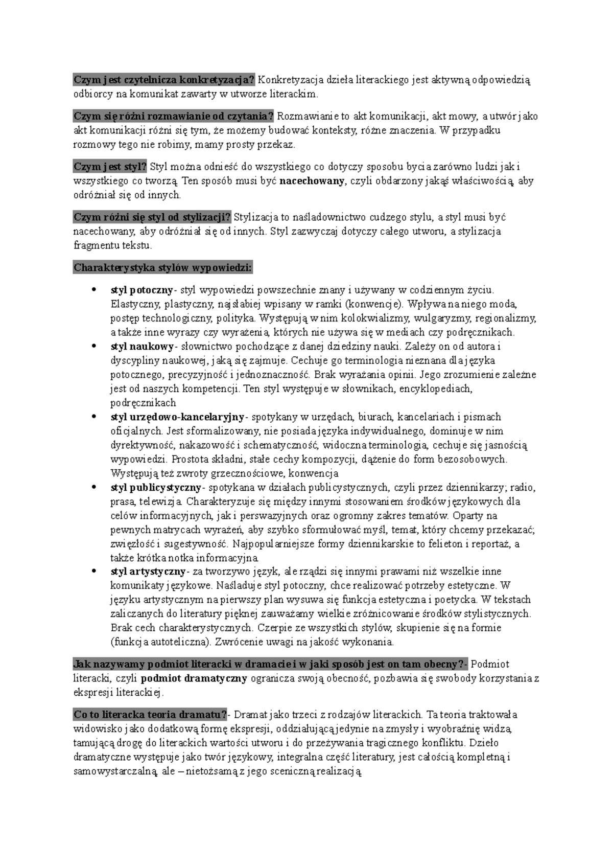 Powtórka - Czym jest czytelnicza konkretyzacja? Konkretyzacja dzieła ...