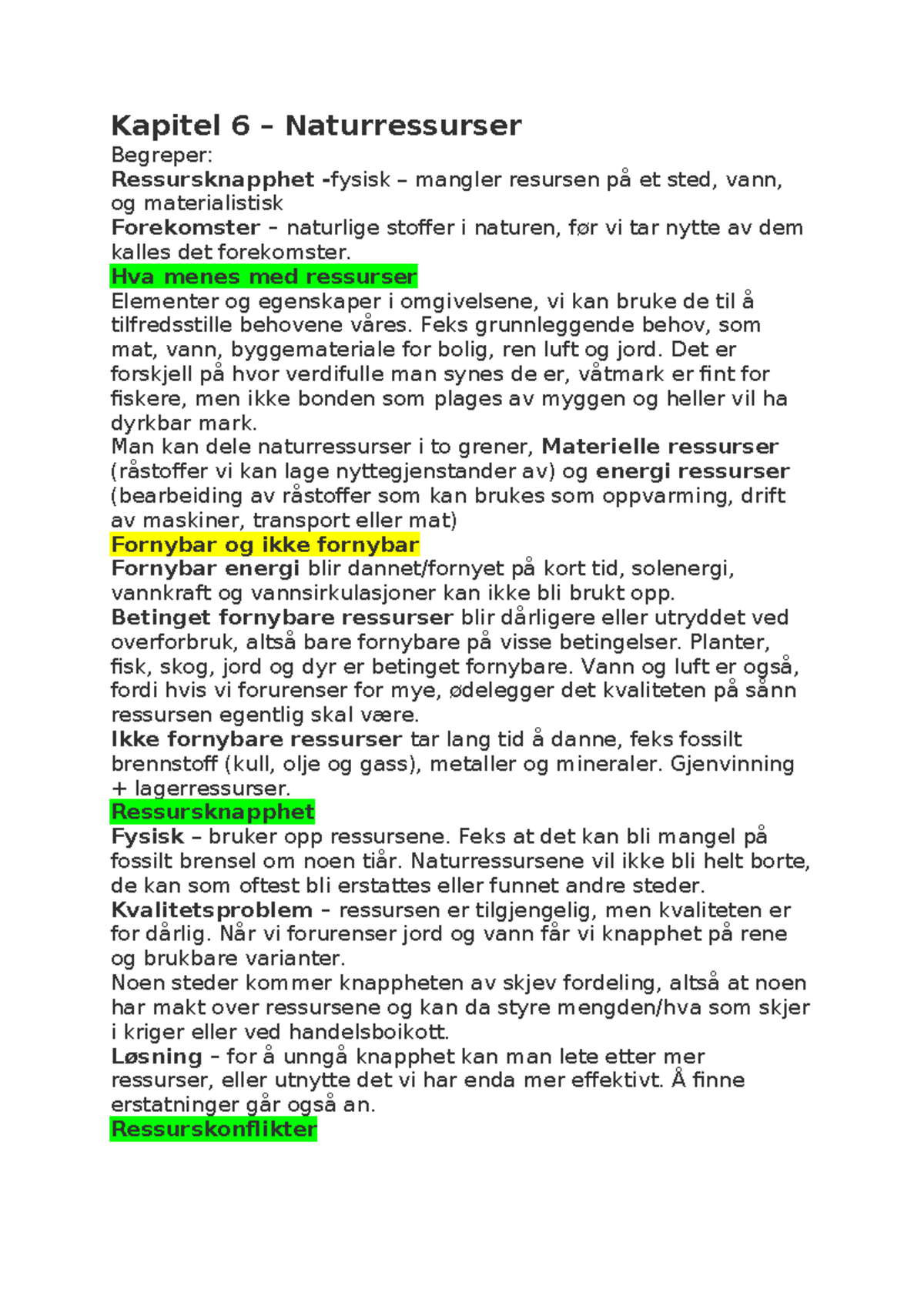 Geografi - Naturressurser - Kapitel 6 – Naturressurser Begreper: Ressursknapphet -fysisk ...