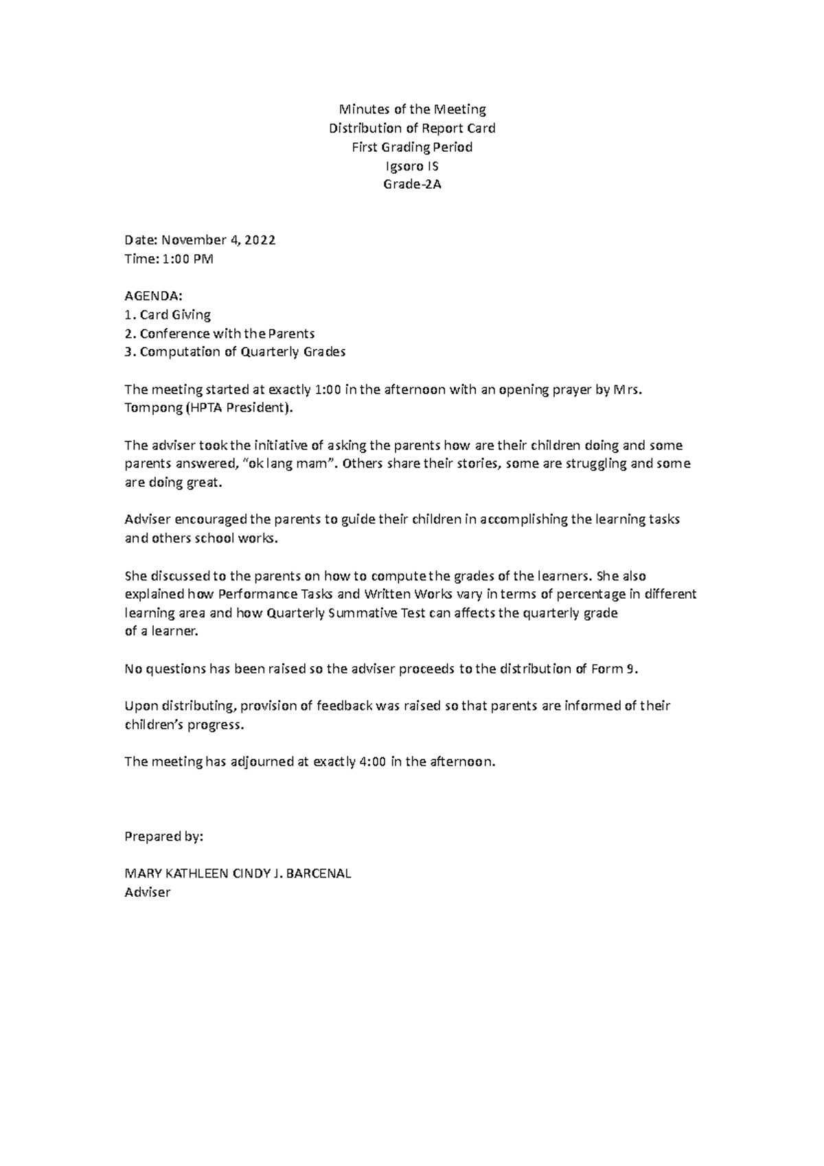 Minutes of the Meeting 1st to 4th Q - Minutes of the Meeting ...