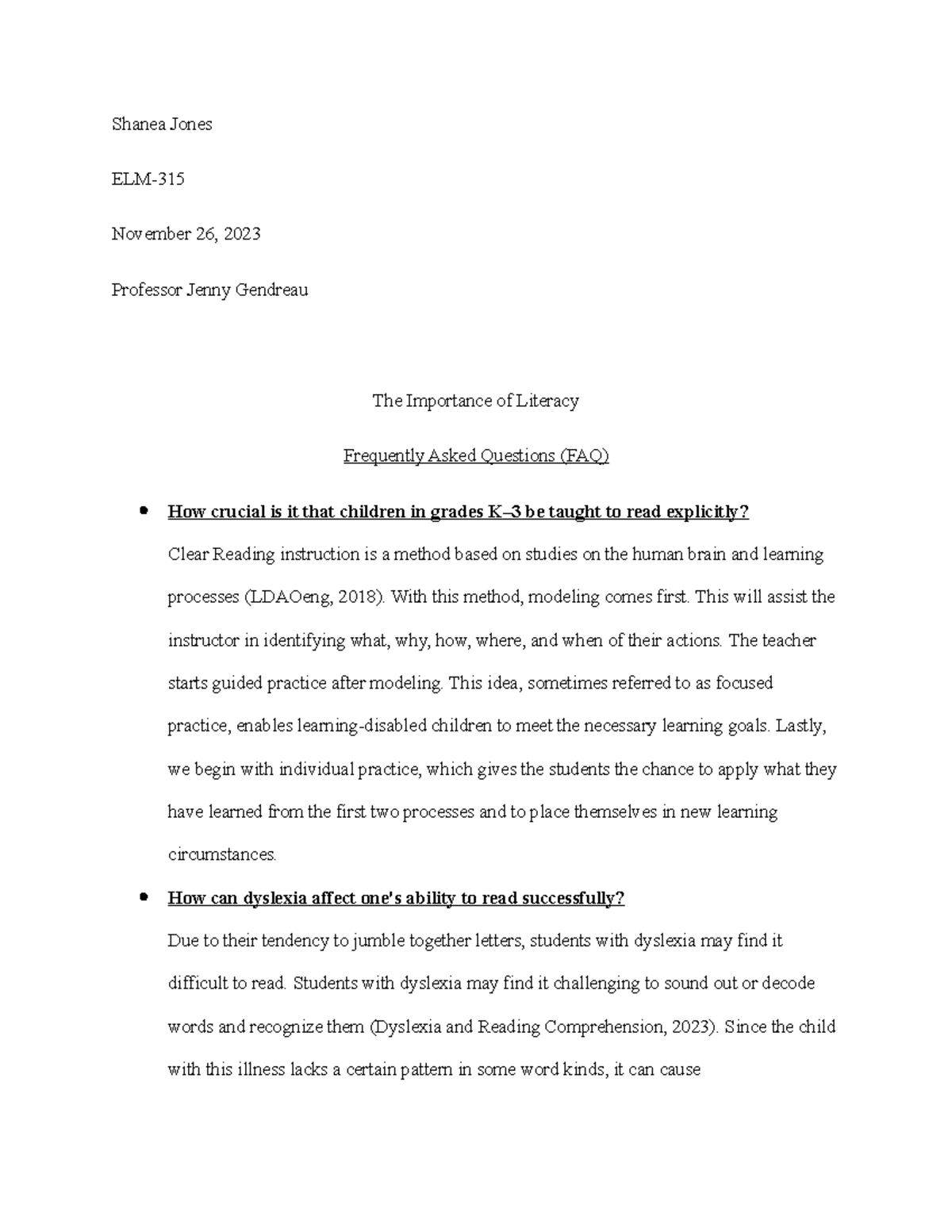 The Importance of Literacy - Shanea Jones ELM- November 26, 2023 ...