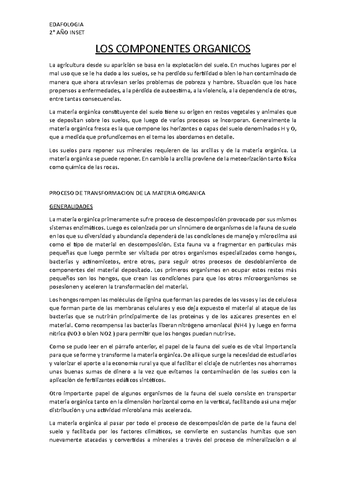 LOS Componentes Organicos DEL Suelo - EDAFOLOGIA 2° AÑO INSET LOS ...